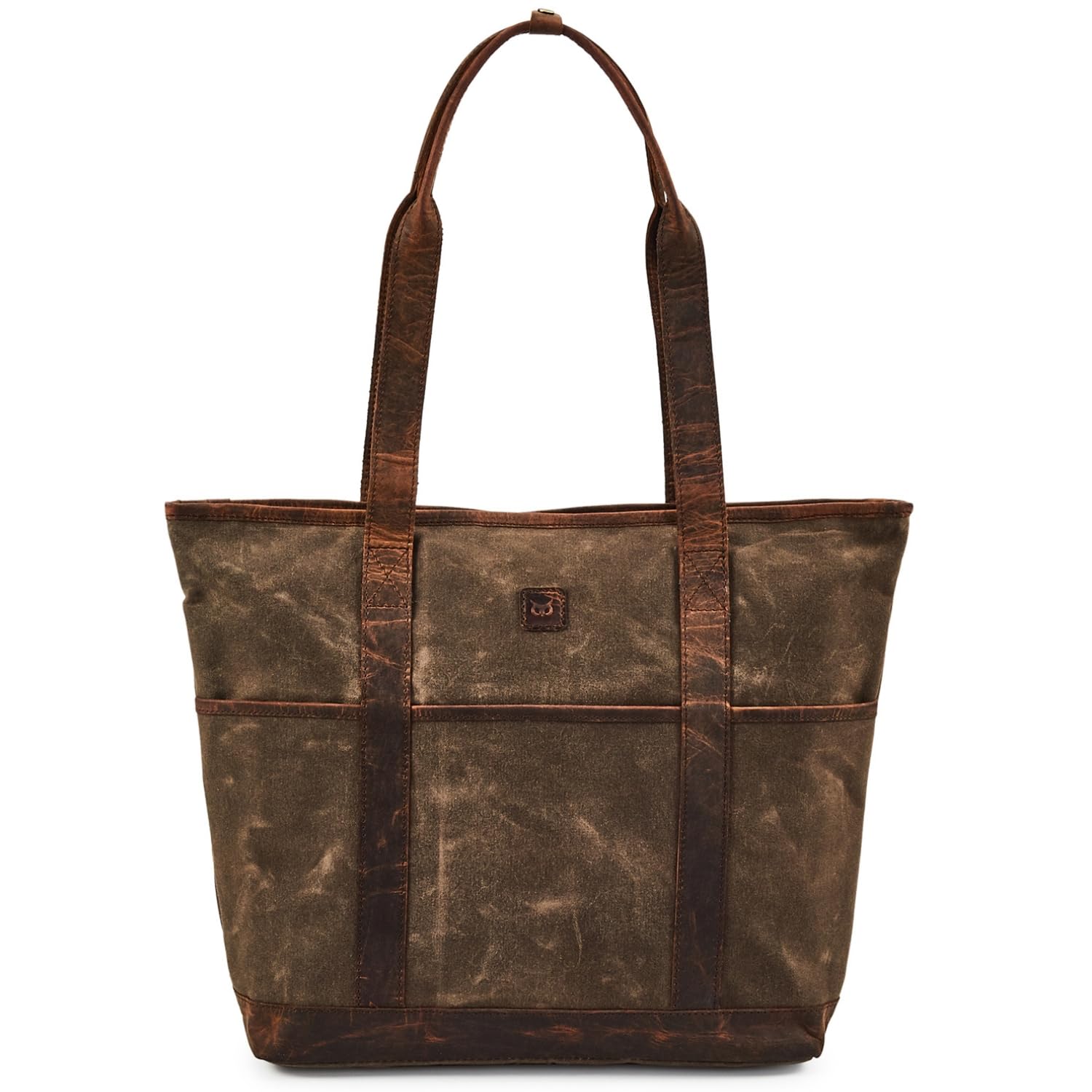 Wise Owl Accessories Tote Bag for Women Real Leather Shoulder Handbag Organizer Water Repellent Waxed Canvas with Compartments (Taupe)