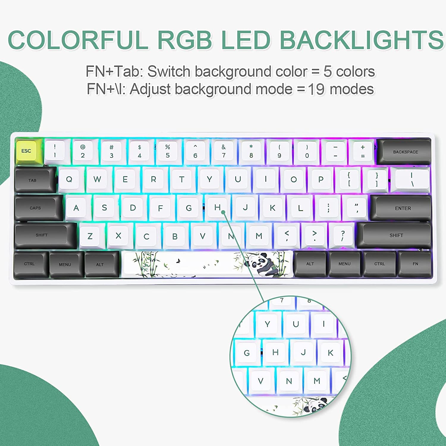 Uuoeebb SK61 61 Keys Mechanical Gaming Keyboard, Bamboo Forest Panda 60% Compact Hot-Swappable RGB Backlit Keyboard with Type-C Cable for Win/Mac