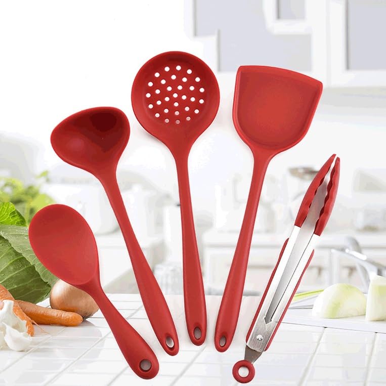 SLEEVY Kitchen Utensils Set Non-stick Kitchenware Cooking Tools Spoon Soup Ladle Spatula Shovel Accessories (Color : E, Size : 5 pieces)