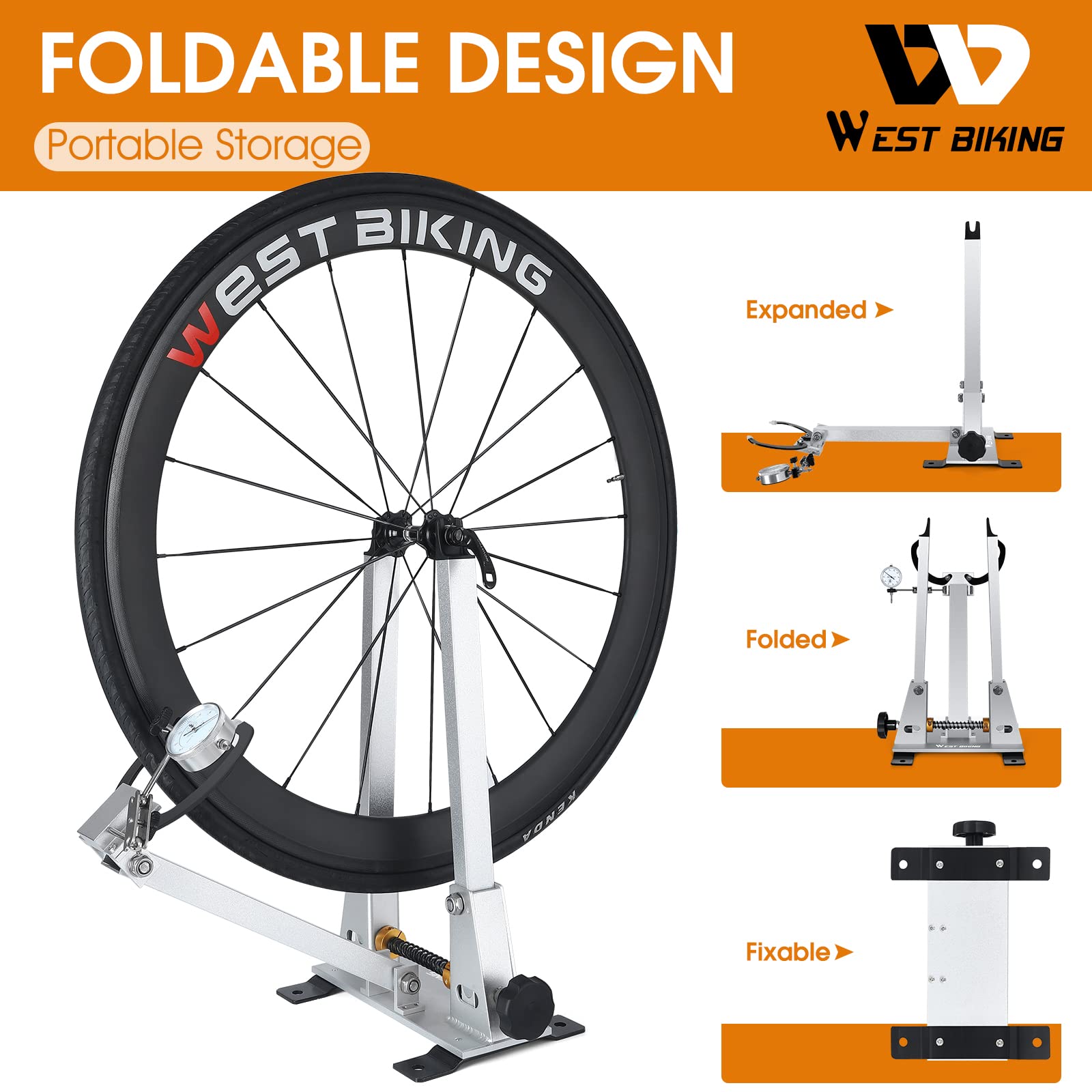 West Biking Wheel Truing Stand, Professional Bike Wheel Maintenance Adjustment Rims Truing Tool with Spoke Wrench, Bicycle Wheel Alignment Repair Tool for MTB Road Wheel Set fits 16-29” 700C