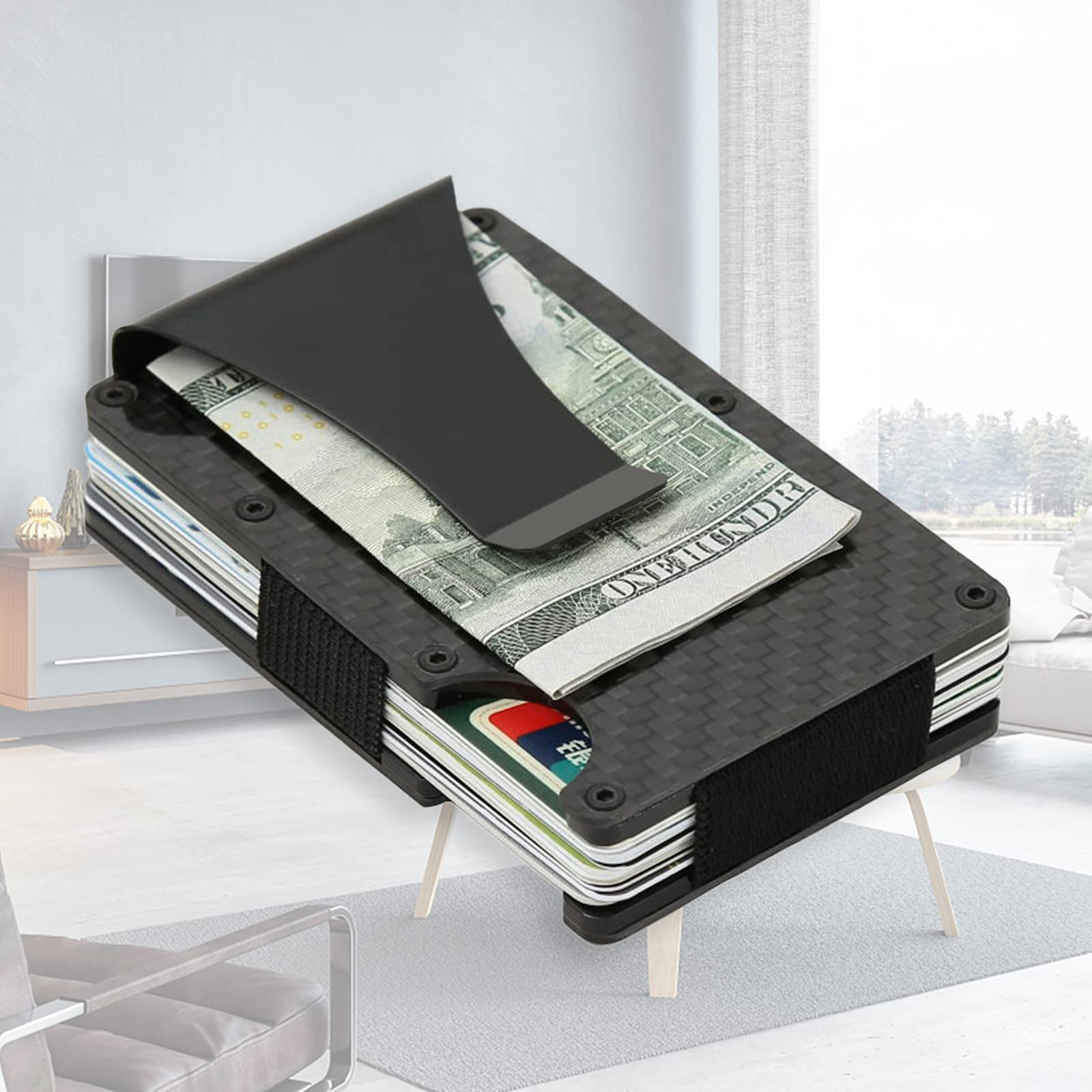 Yunnyp Minimalist Wallet for Men Carbon Fiber Wallet RFID Blocking Aluminum Slim Cash Credit Card Holder