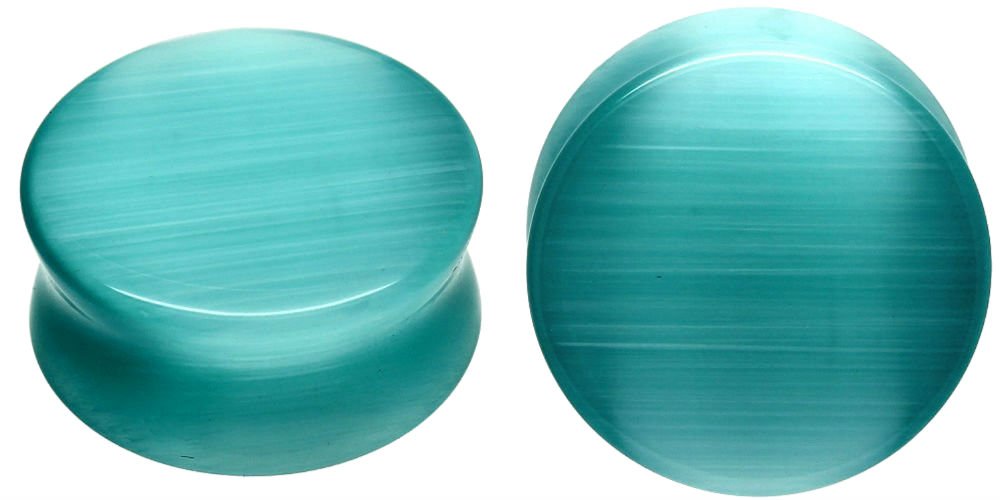 So Scene Aqua Cats Eye Organic Stone Ear Plugs Gauges Sold in Pairs (6 mm-2 gauge)