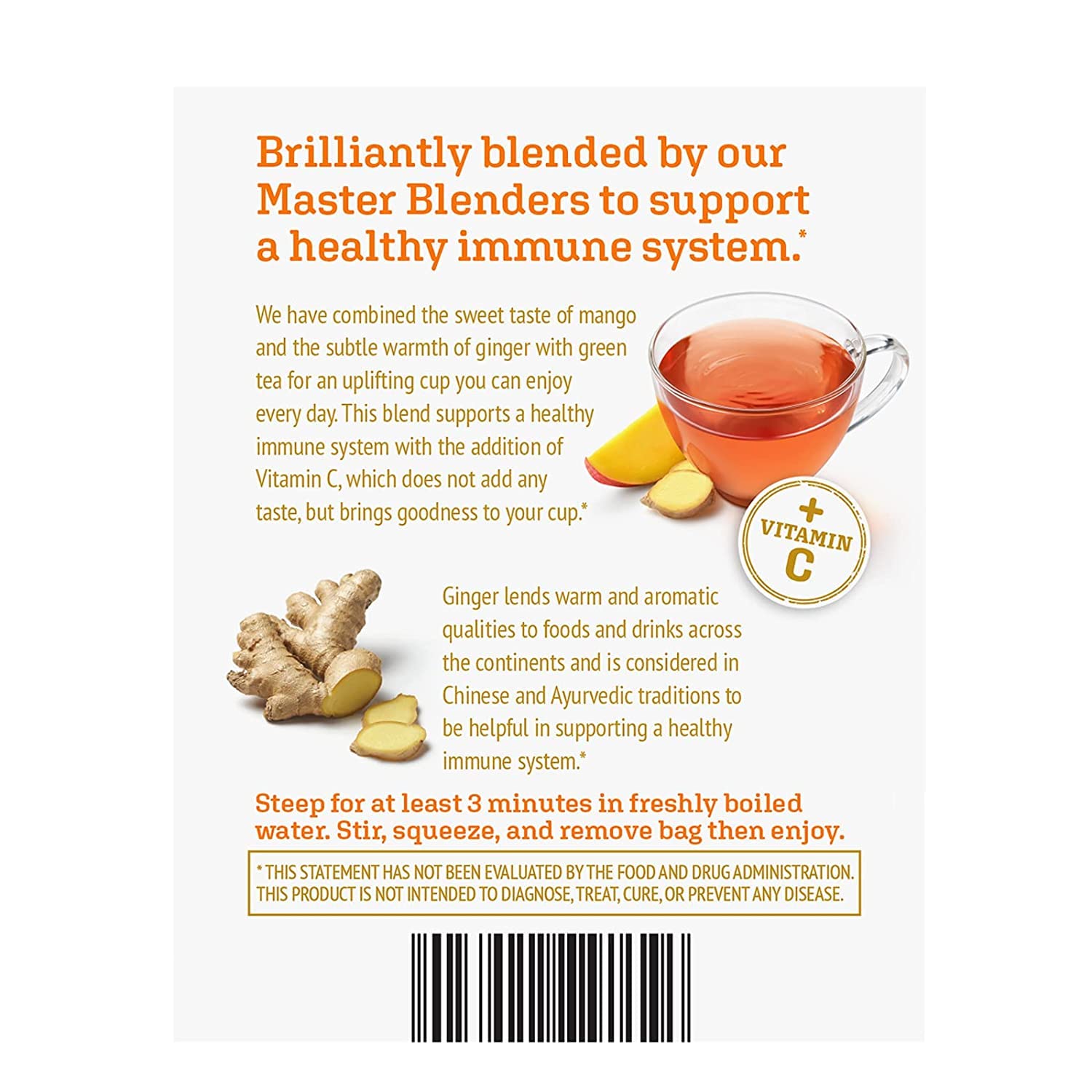Twinings Superblends Immune Support+ Herbal Tea with Vitamin C, Ginger & Mango Flavoured Green Tea, 16 Tea Bags (Pack of 6), Enjoy Hot or Iced
