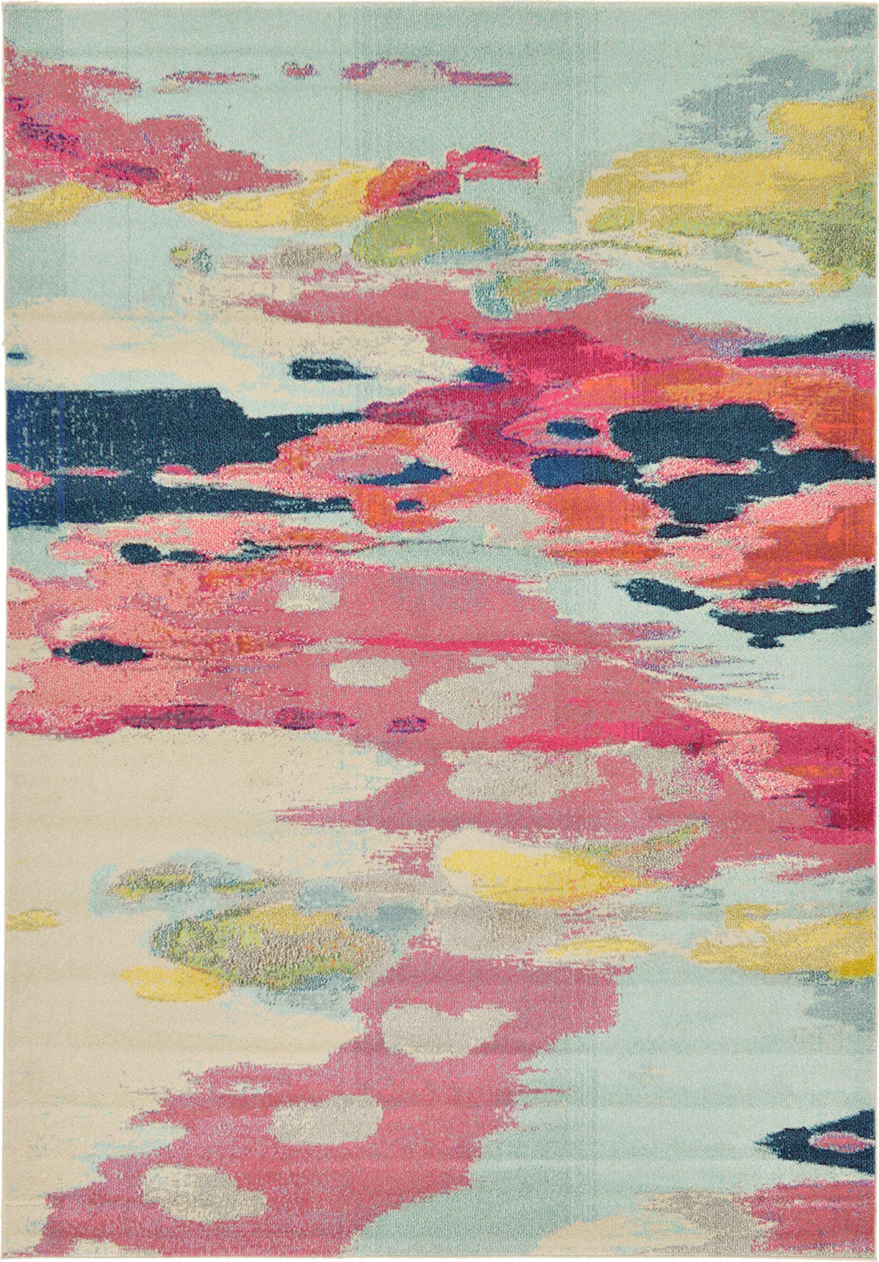 Unique Loom Estrella Collection Light Colors, Abstract, Modern, Vibrant Area Rug, 7 ft x 10 ft, Pink/Ivory