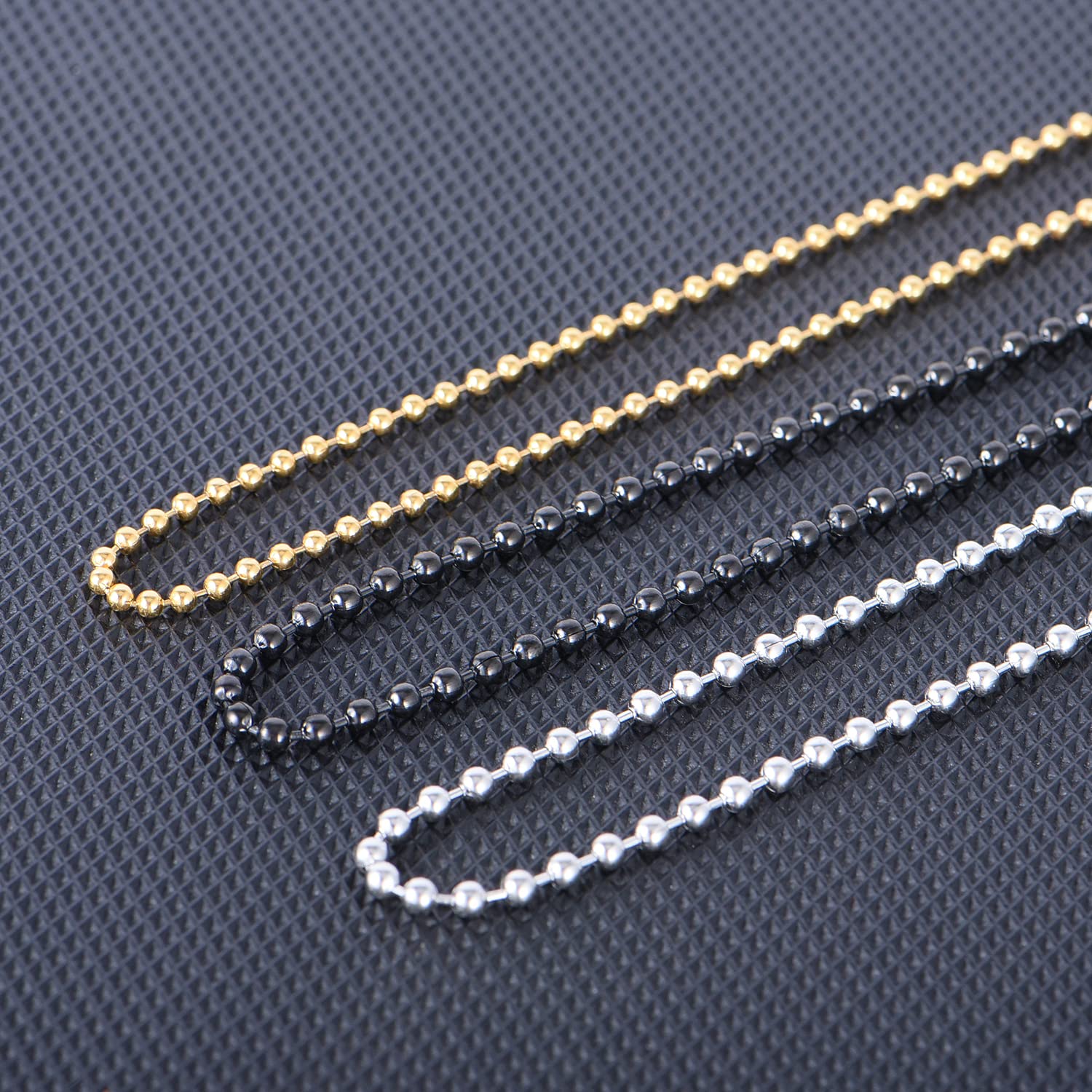 SINLEO Titanium Stainless Steel 2.4MM Small Beads Ball Chain Necklace for Men Women Black 3MM 36 Inches