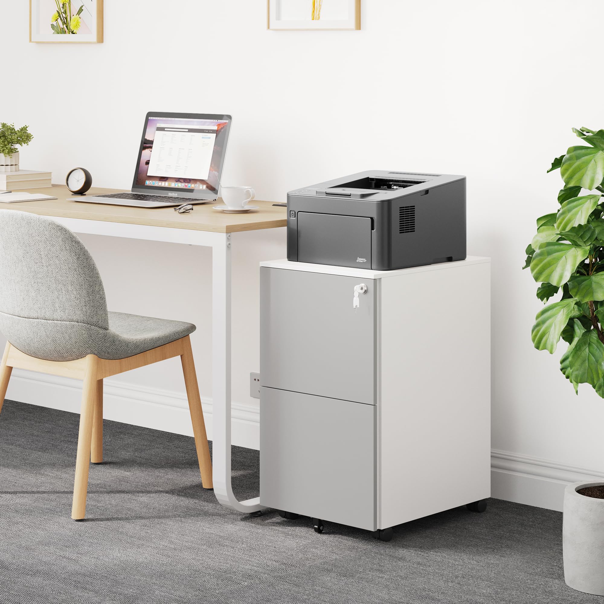 YITAHOME 2-Drawer File Cabinet with Lock, Metal Mobile File Cabinet with Lock, Filing Cabinet Under Desk Fits Legal/Letter for Home/Office, Fully Assembled, Grey and White