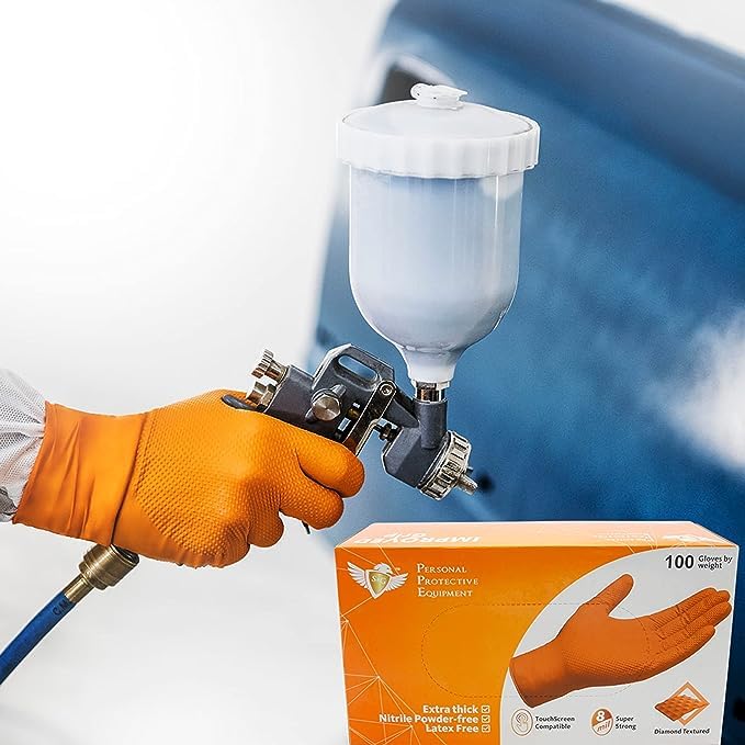 S&G Orange Nitrile Gloves | 100 Pcs | XL | Disposable Latex-Free 8Mil Thick Heavy Duty Powder-Free for Mechanics, Industrial