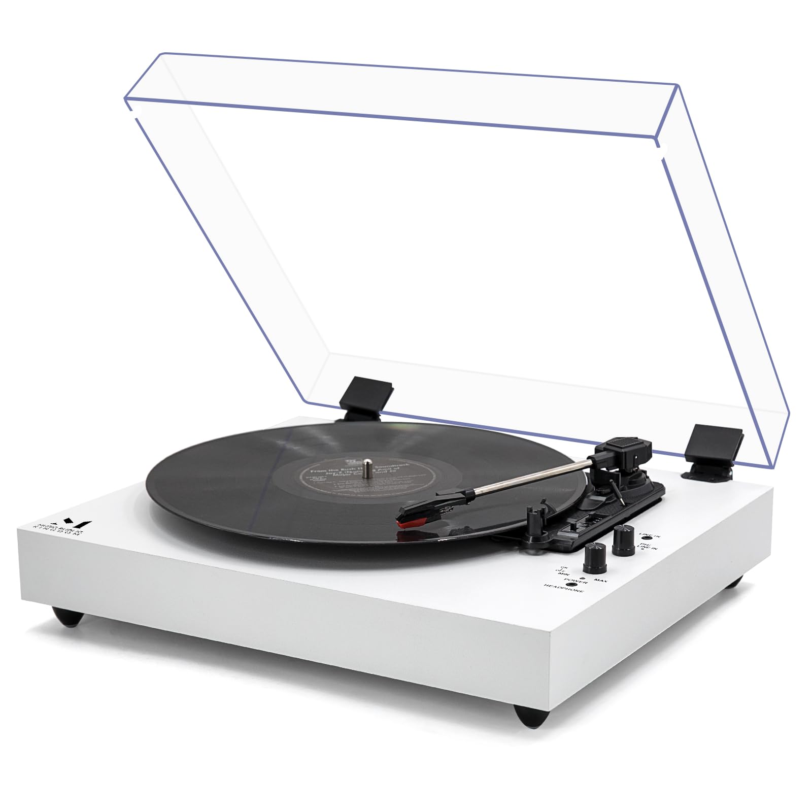 Vintage 3-Speed Turntable Bluetooth Input Record Player Vinyl Record Player with Twin Built-in Stereo Speakers,Auto Stop,RCA Output, Full Size Platter,Acrylic Dust Cover,White Leather