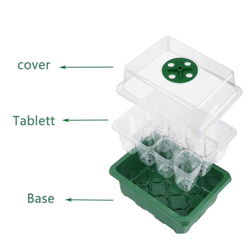 Rigute 5 Packs Seed Starter Tray,60 Cells Seedling Starter Kits,Trays Seed Starter Kit with Humidity Dome,Mini Propagator Plant Grow Kit for Greenhouse Gardens