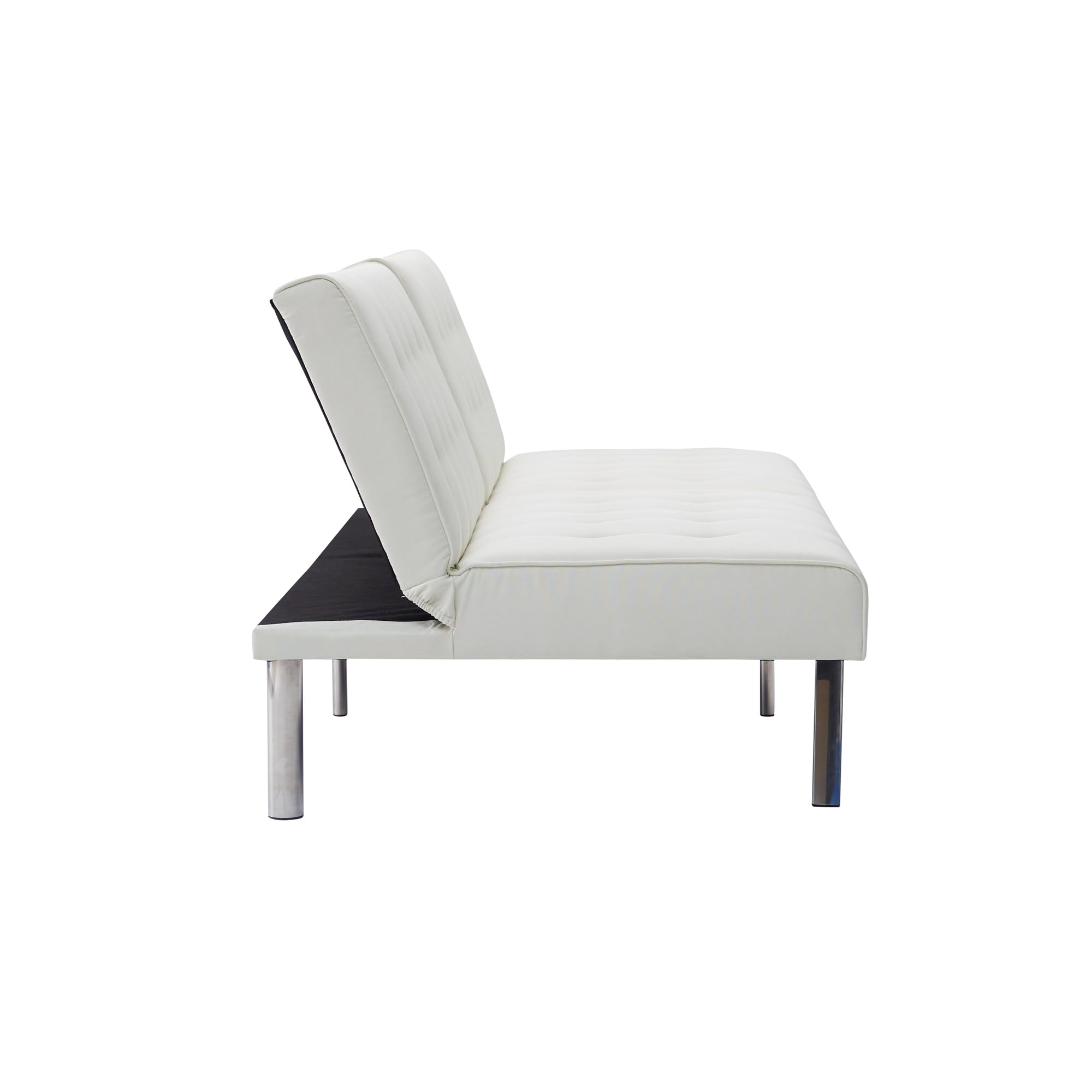 White Futon Sofa Bed, Durable Faux Leather Futon Couch, Split Back Sofa Bed Couch With Metal Legs, Folding, Reclining Small Couch Bed, Pull Out Sofa Bed, White Futon Sofa Bed For Living Room