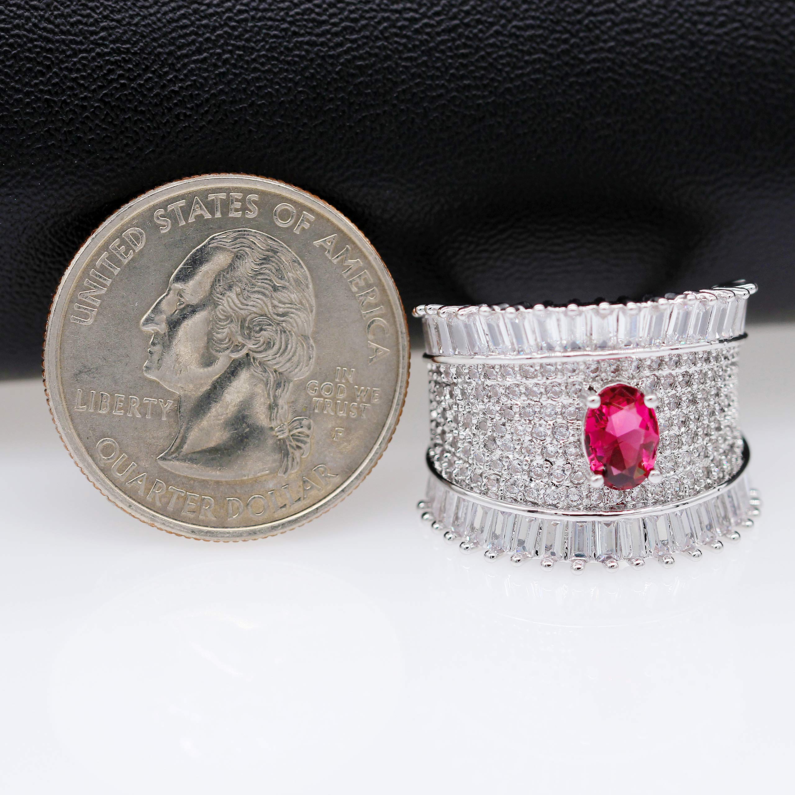 Uloveido Large Anniversary Red Eye Ring Pave Cubic Zirconia Rhodium Plated - Nice Christmas Gifts Present for Women JZ083 (Size 8)