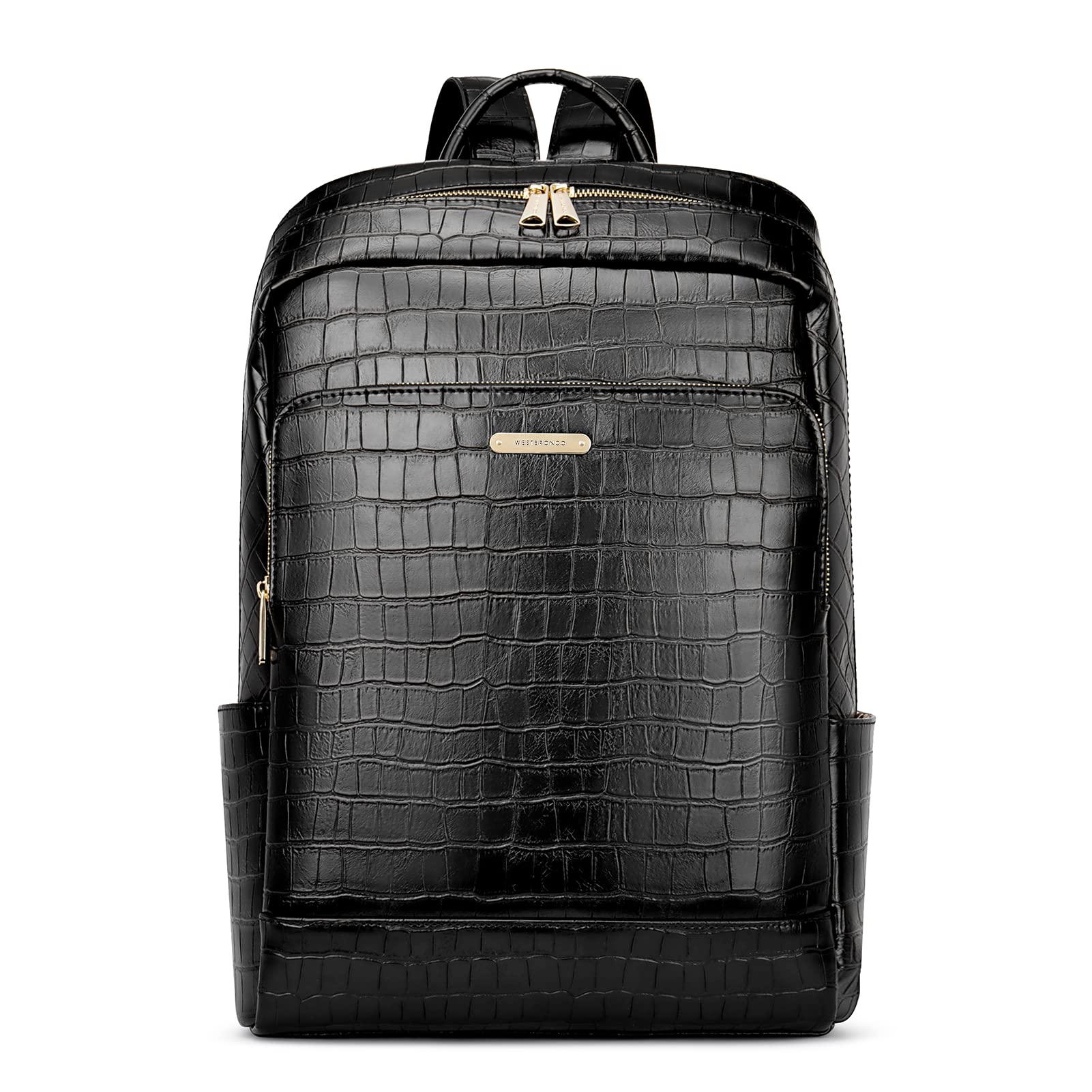 WESTBRONCO Leather Backpack Purse for Women 15.6 inch Laptop Backpack Crocodile Black