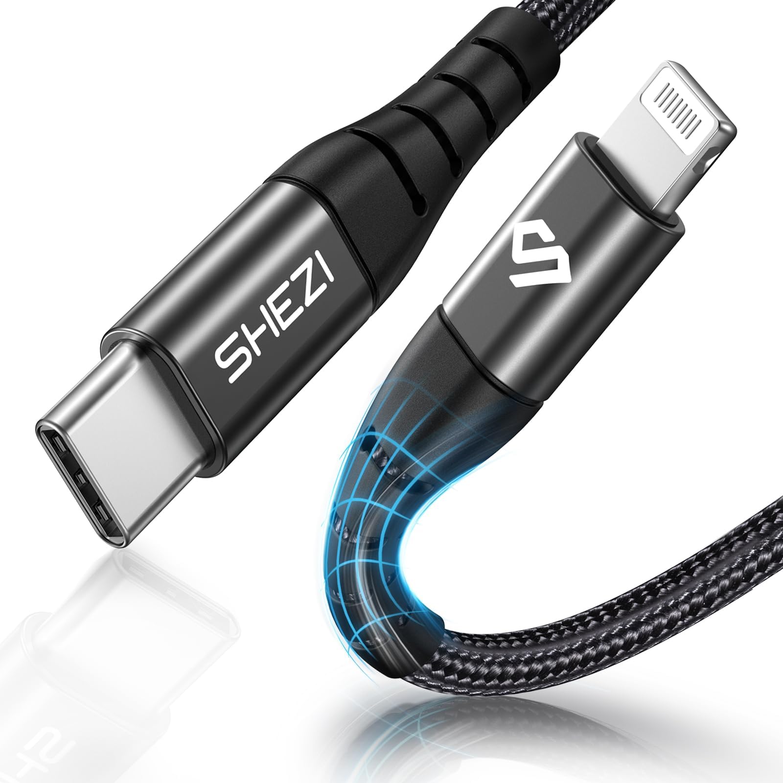 SHEZI USB C to Lightning Cable [MFI Certified] [Fast Charging & Data Transfer] iPhone Charger Cord [CarPlay Support] Nylon Apple Charger for iPhone 14/13/12/11 Pro Max Plus XR XS SE/AirPods/iPad, 4ft