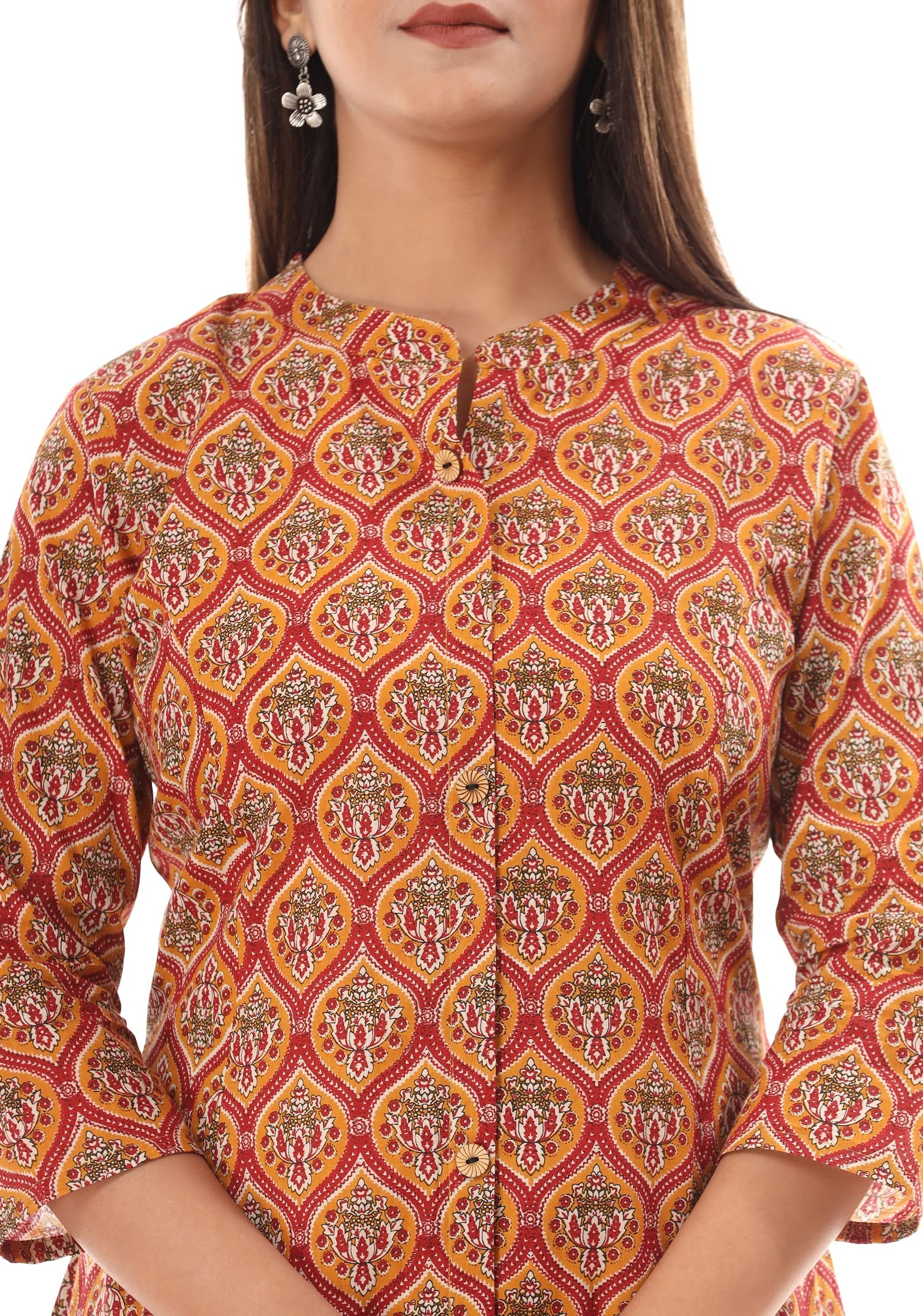 Vihaan Impex Printed Casual Red Tunic for Women Long Kurta Kurti 3/4 Sleeve (as1 alpha l regular regular)