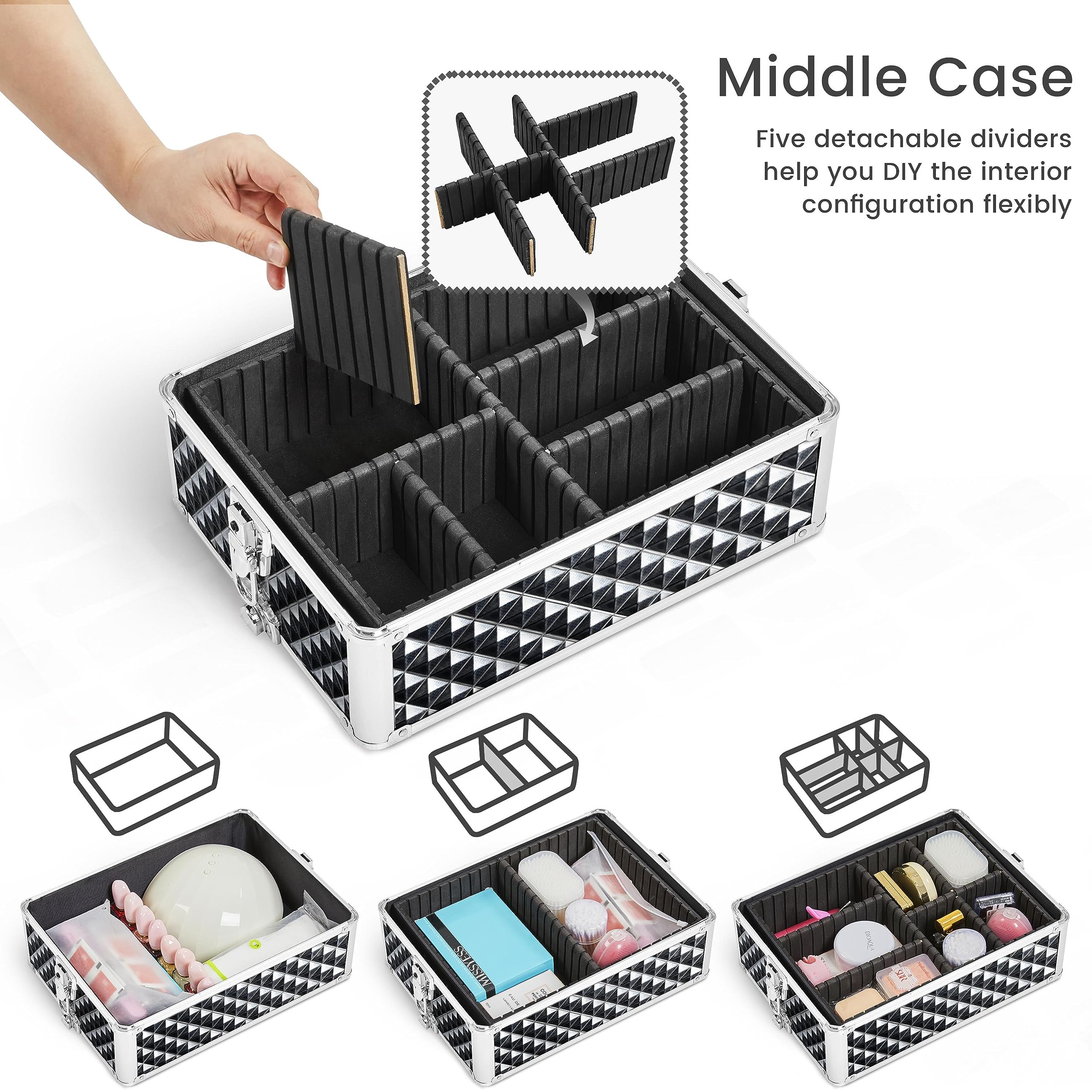 Yaheetech Professional Makeup Train Case 4 in 1 Cosmetic Trolley Nail Tech Travel Case Rolling Makeup Organizer Salon Barber Case with Wheels Hairstylist