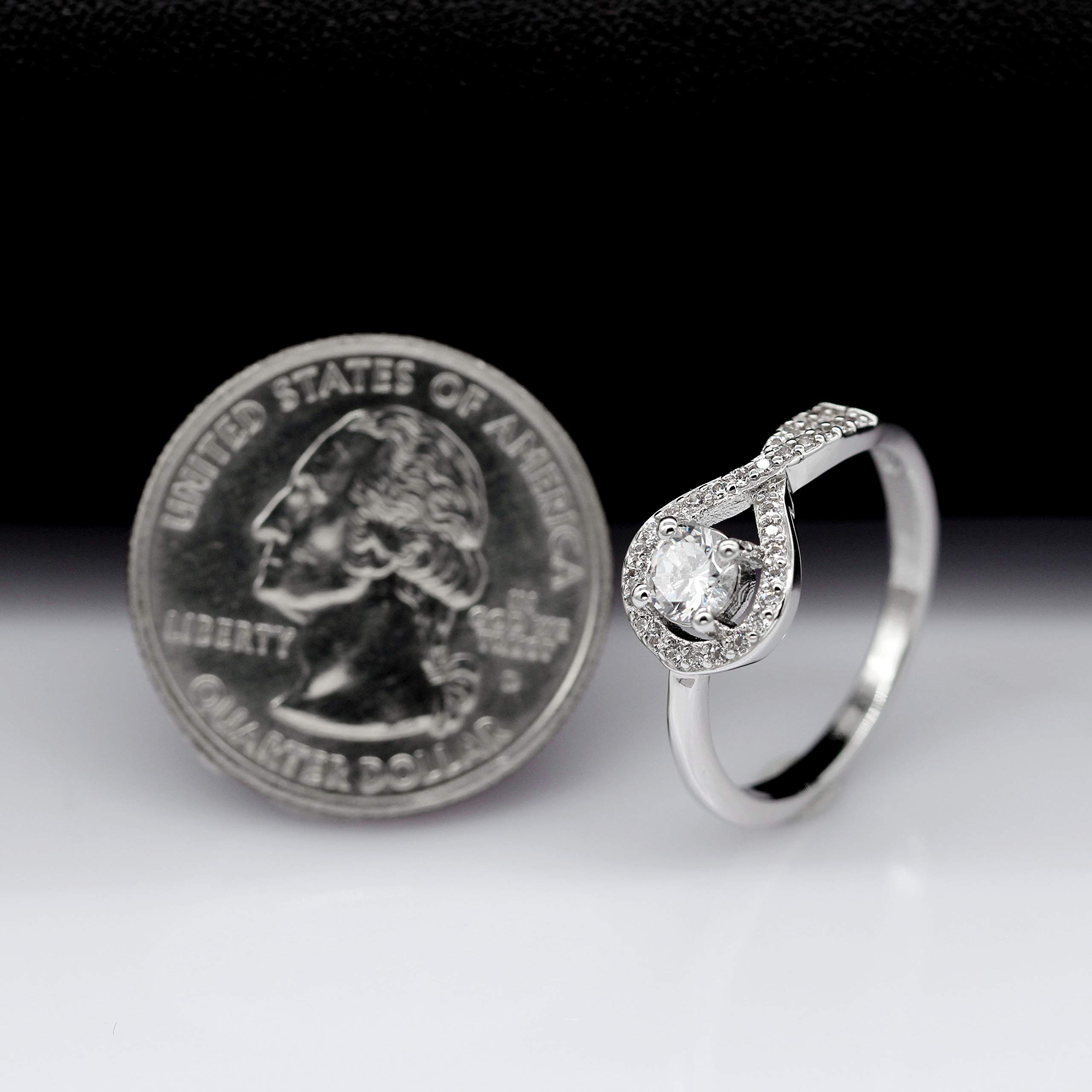 Uloveido Rhodium Plated Teardrop Hollow Swirl Infinity Ring Lab Created Diamond Wedding Anniversary Rings for Women (Size 9) WX022