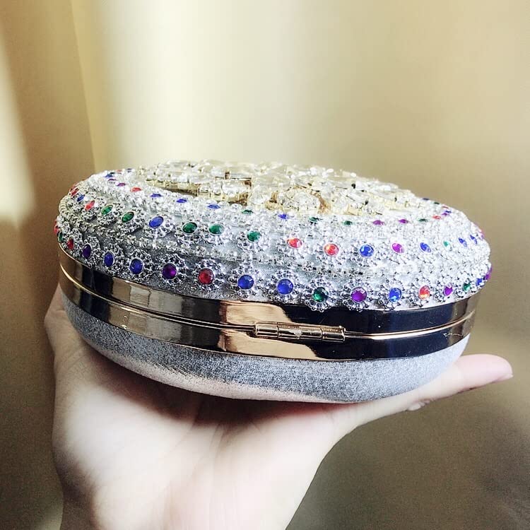 ZHUHW Mini Round Shaped Crystal Diamond Bags Hasp Shoulder Chain Bridal Handbags Wedding Clutches (Color : E, Size : 1)