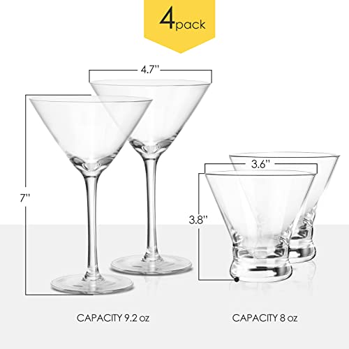 VENVENWEAVS Martini Glasses Set of 6, Hand-blown Crystal Cocktail Glasses for Espresso Martini,Cosmopolitan,Manhattan,Gimlet,Home Bar,Cocktail Party,Stemless Martini Glassware Gift Set