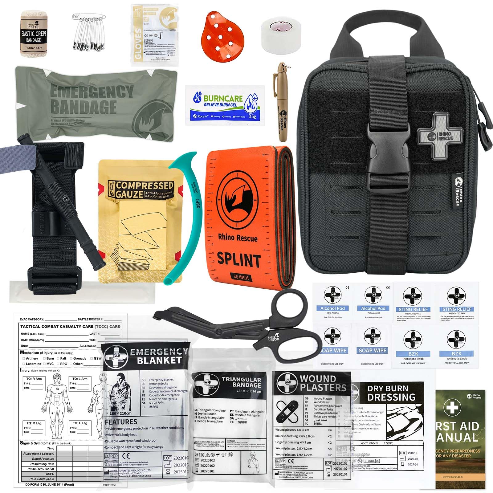 RHINO RESCUE IFAK Trauma First Aid Kit Molle Medical Pouch for Car Home Travel Hiking (Red)