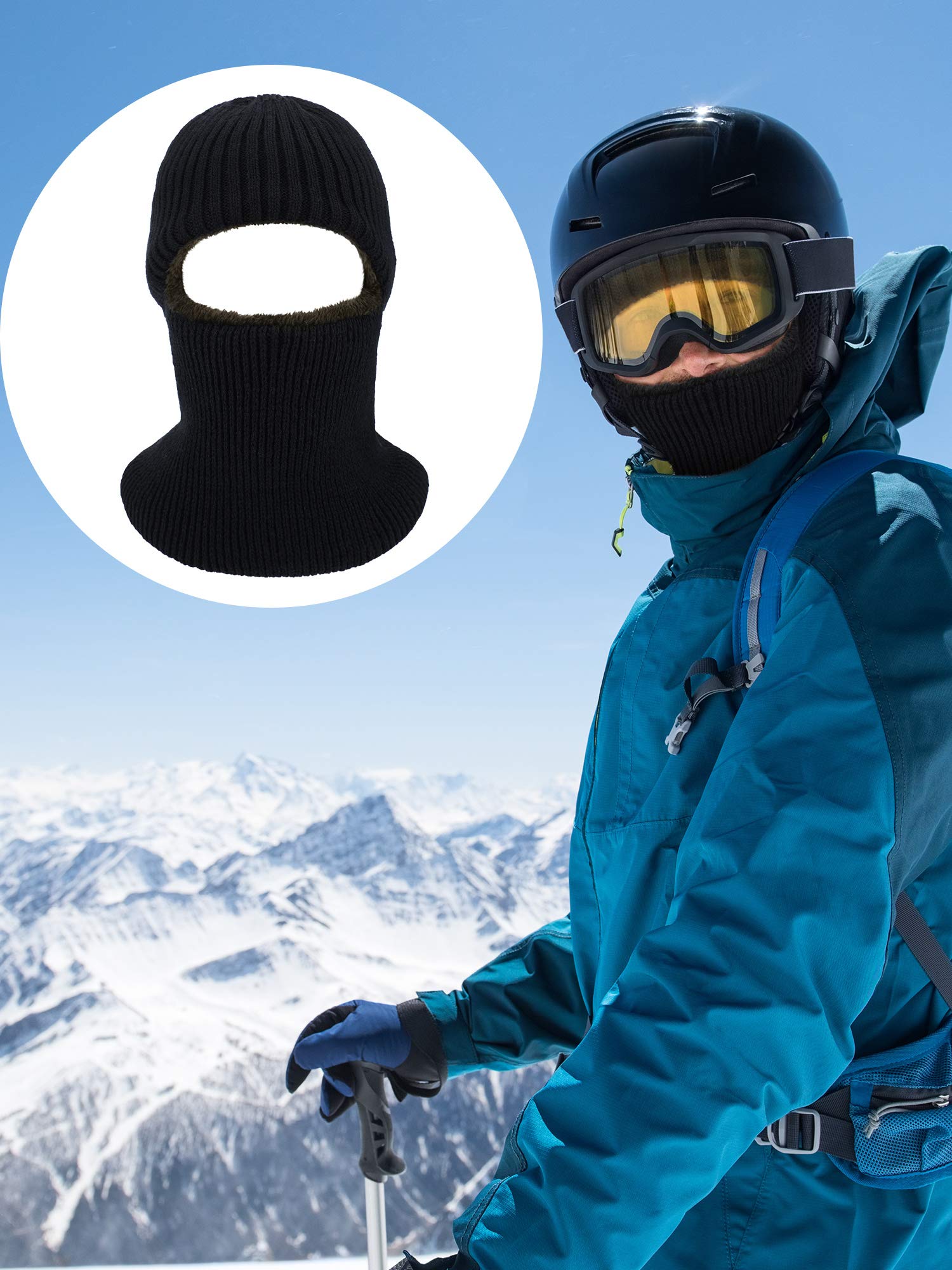 Winter Ski Mask for Men Knitted Full Face Mask Balaclava Hats 1 Hole Winter Ski Mask Fleece for Men Women Favors (Black, Medium)