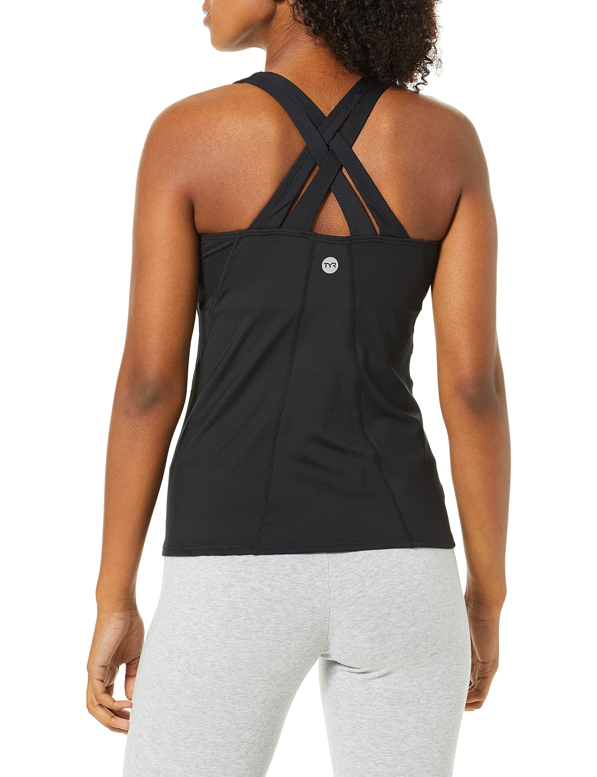 TYR Women's Standard Solid Lola Top for Swimming, Yoga, Fitness, and Workout, Black, Large