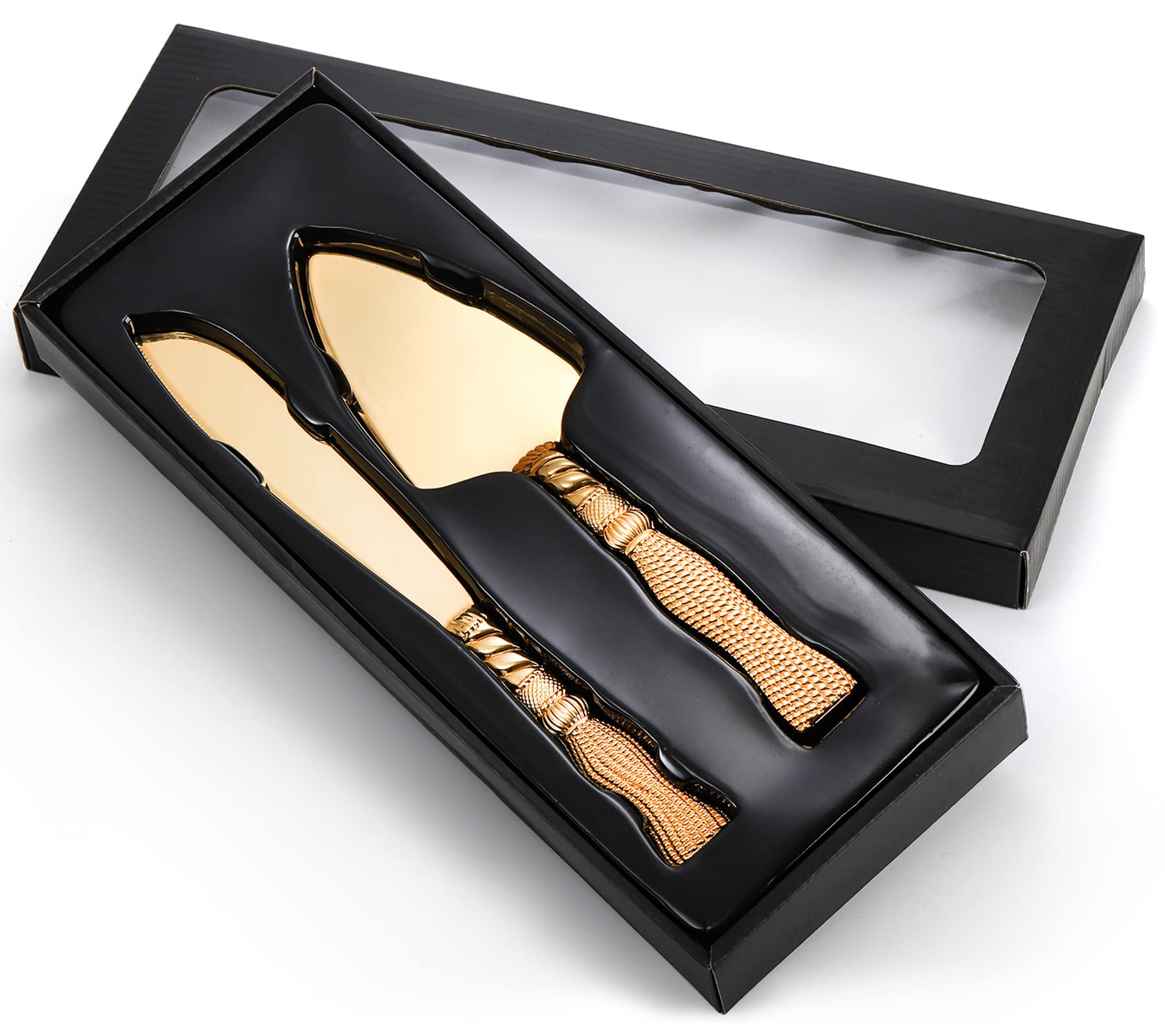 Yesland Wedding Cake Knife and Server Set of 2, Vintage Engraved Gold Cake Cutting Utensils for Wedding Bridal, Anniversary, Birthday, Christmas Gift