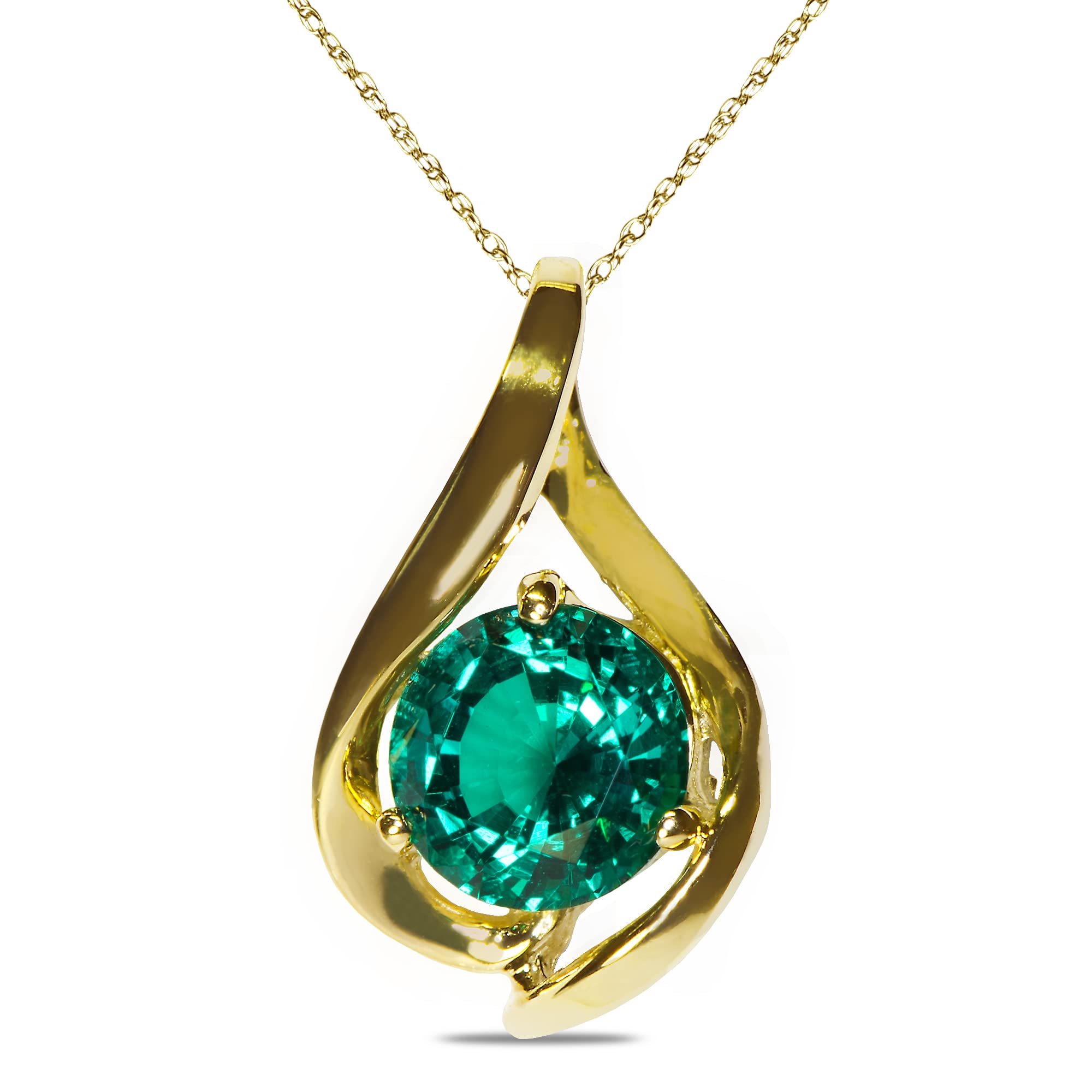 The Diamond Deal Lab Created Round 6.00MM Green Emerald Gemstone May Birthstone Heart Pendant Necklace Charm in 10k SOLID Yellow Gold With 18" Chain