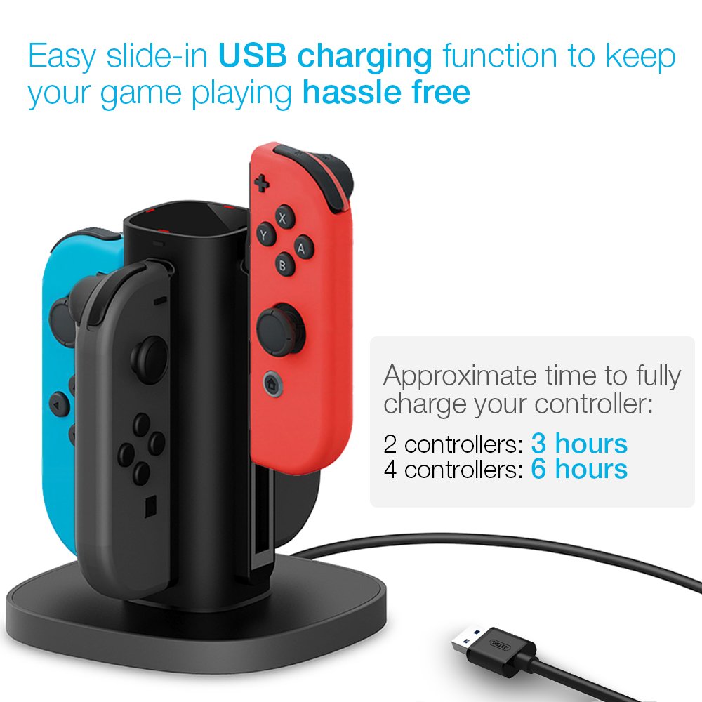 Switch Joy Con Charger Station Fast Charging Dock for Nintendo Switch by GameWill(Black)