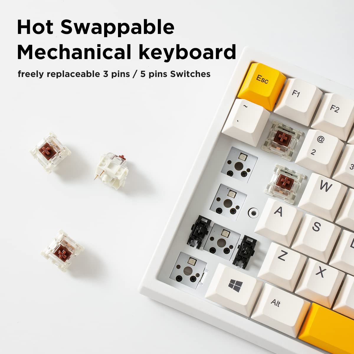 YUNZII YZ84 75% Hot Swappable Mechanical Keyboard, 2.4G/USB-C/Bluetooth Keyboard with RGB Backlit, for Mac/Win/Gamers (Gateron Yellow Switch, Yellow White)