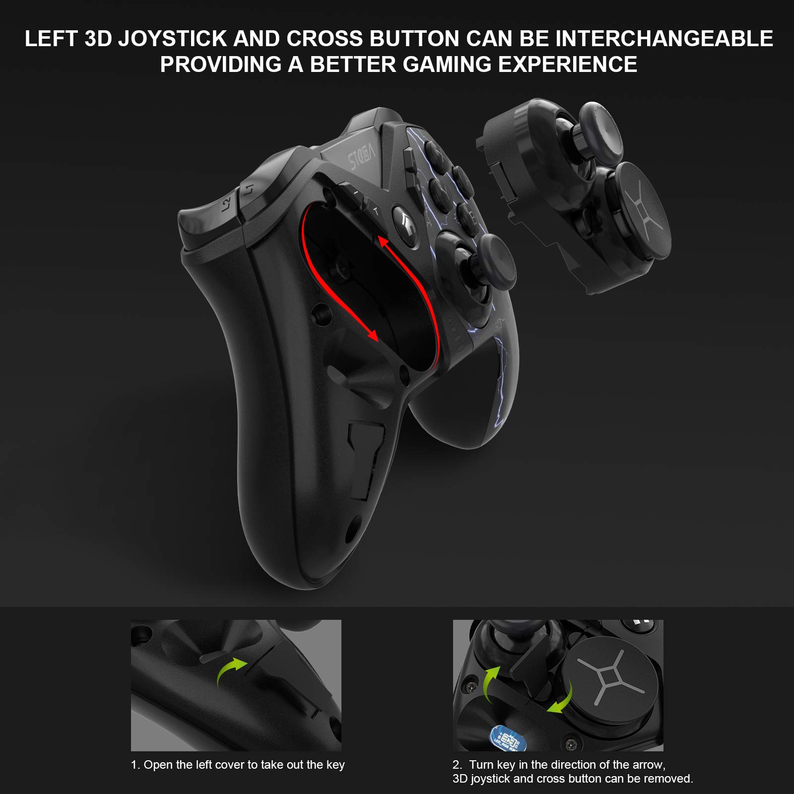 Wireless Controller for Switch/Switch Lite, STOGA Pro Controller Compatible with Nintendo Switch with Motion Control and Dual Vibration, DIY Replaceable Cases (Black)