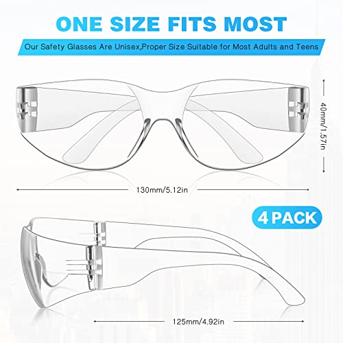 WFEANG Clear Safety Glasses 4 Pair Protective Eyewear for Men Women ANSI Z87.1 Scratch & Impact Resistant Eye Protection for WorkLab Construction (Clear-4pack)