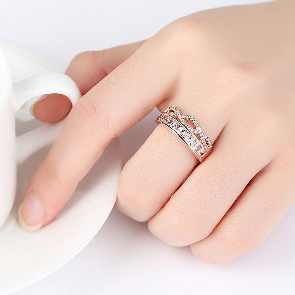 Uloveido Womens Emerald Cut Cubic Zirconia Channel Set Eternity Band Infinity Ring Platinum Plated Wedding Anniversary Jewelry Y937 (Platinum, 7)