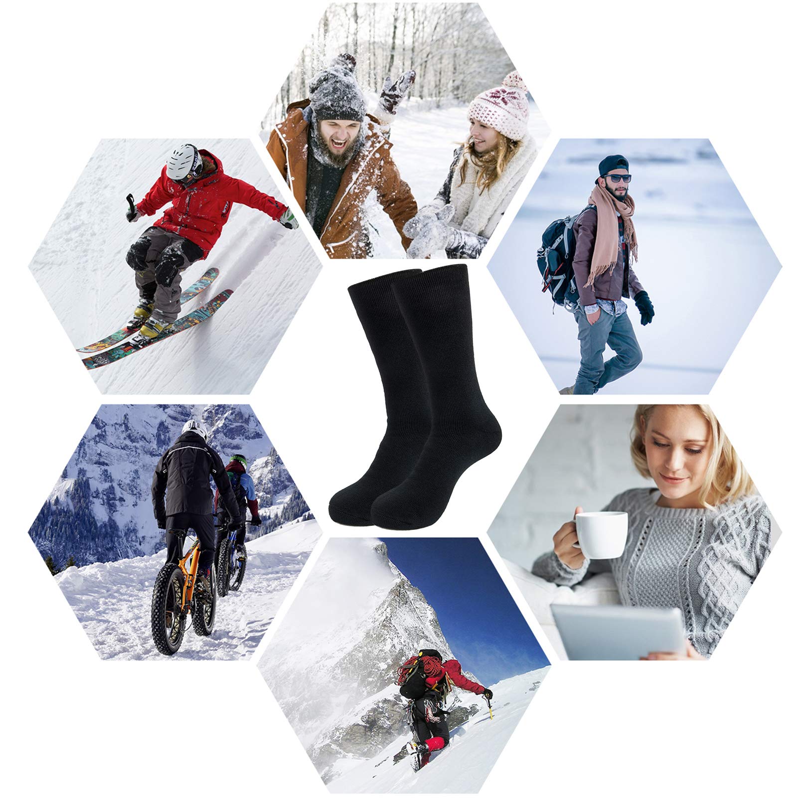 Thermal Socks for Men Thick Insulated Heated Socks Winter Warm Socks for Cold Weather(Dark Black) 4 pack