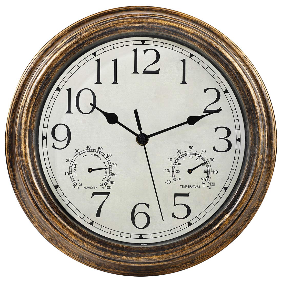 Yumt 12 Inch Wall Clock with Thermometer and Hygrometer Combo,Vintage Silent Non-Ticking Battery Operated Clock Wall Decorative- Bronze