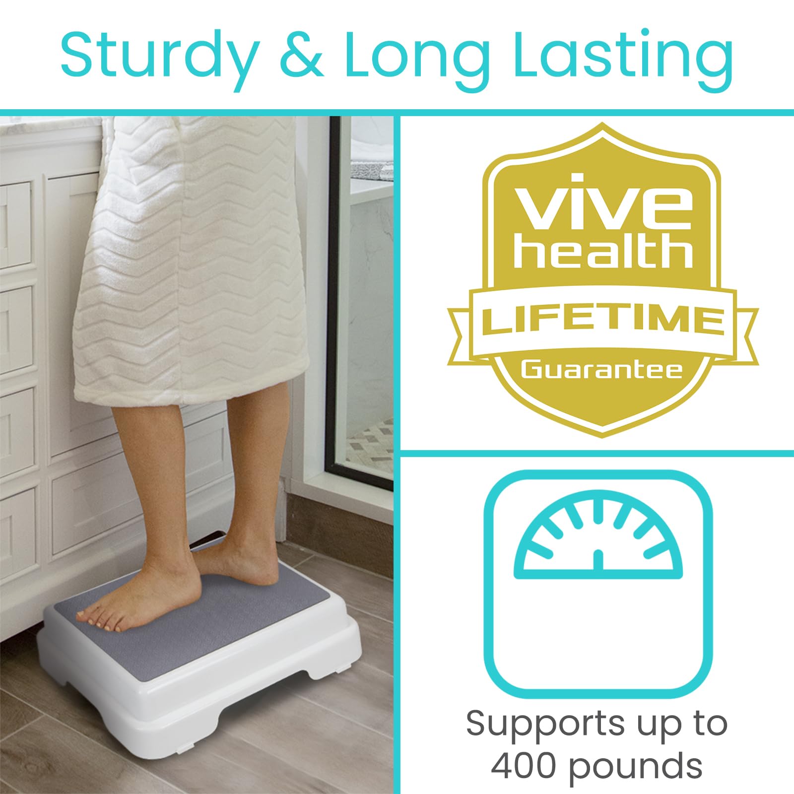 Vive Bath Shower Step Stool (4.5") - Slip Resistant, Stackable, Indoor/Outdoor - Safety Stepping Stool Bathroom Aid for Handicap, Elderly, Seniors, Bathtub, High Beds, Kitchens - Nonslip