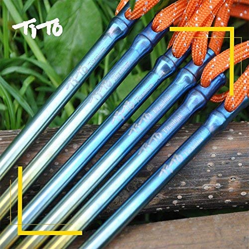 TITO Titanium Outdoor Camping Straight Nail Pegs Stakes with Size 5mm/6mm Pack of 6 (Colorful 5.0×165mm)