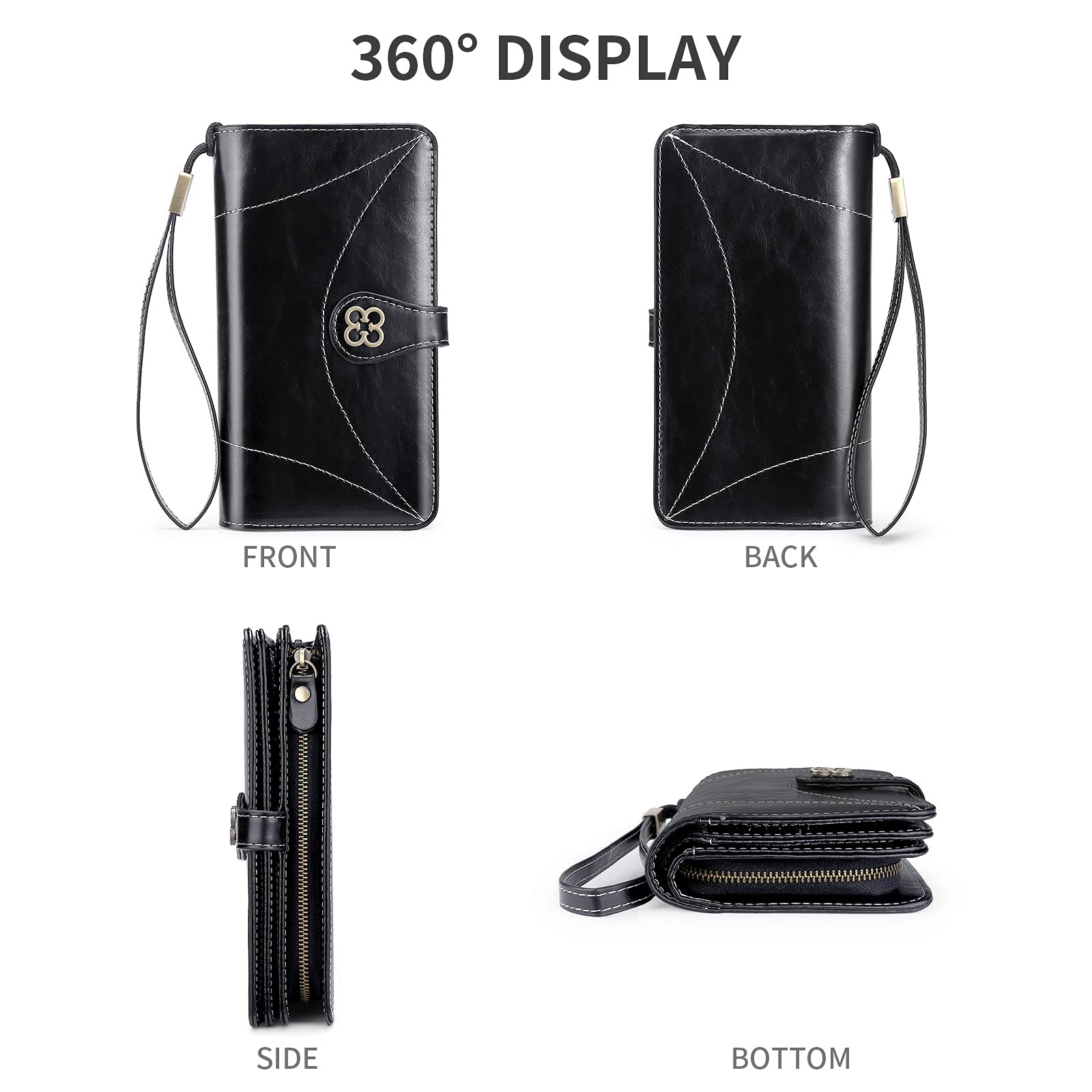 Womens Leather Wallet Ladies Wallets With Rfid Protection Black Large Capacity Trifold Change Purse Checkered Wallet Card Holder Wristlet Wallets For Women Zip Stitch Wallet