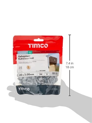 TimCo GEC20MB Galvanized Extra Large Head 20 x 3.00 Bag Clout Nails ELH-Galvanised 0.5kg, Silver