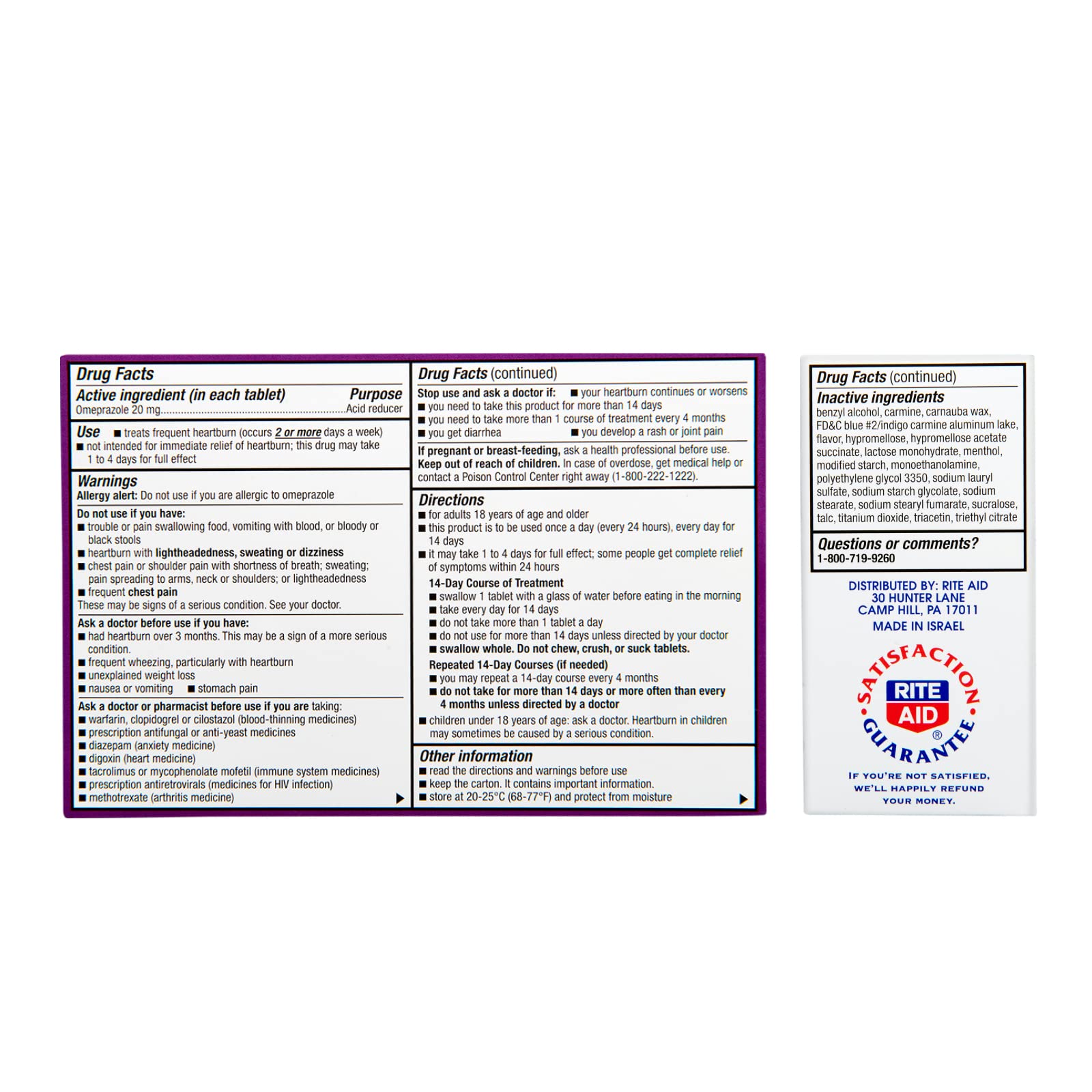 Rite Aid Omeprazole Tablets- 20 mg, 3 Bottles, 14 Count Each (42 Count Total) (Wildberry Mint)