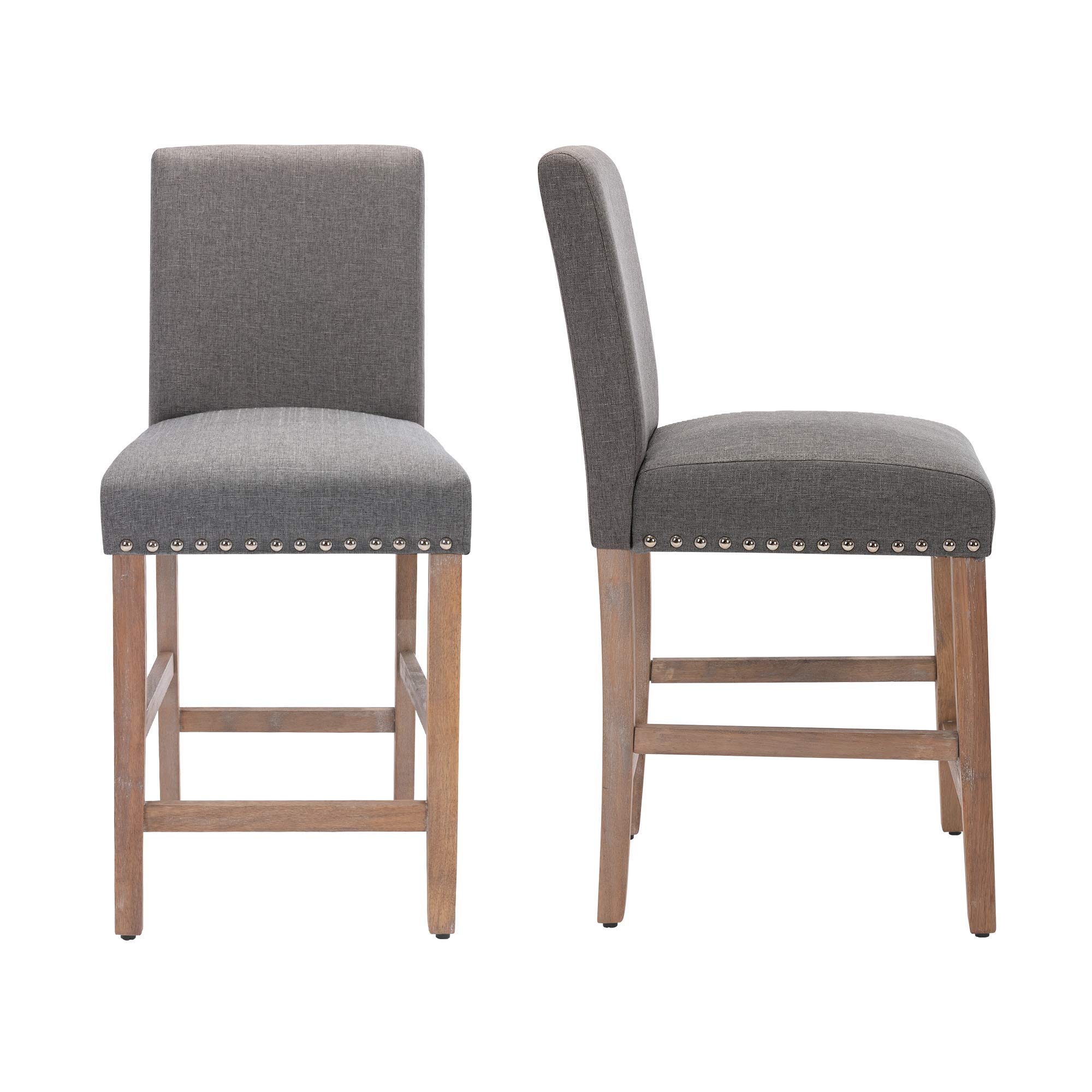 thksbought 24 Inch Counter Stools for Dining Room with Solid Wood Legs Bar Chairs,Gray,Set of 2