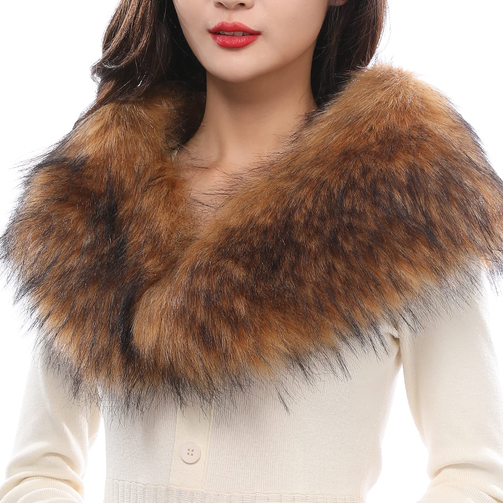 Valpeak Real Fur Collar Women's Fur Shawl Wrap for Party Winter Scarf Neck Warmer for Coat(bROWN)