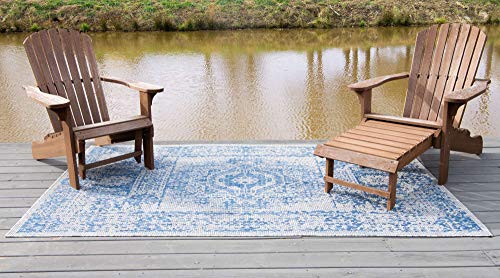 Unique Loom Outdoor Traditional Collection Area Rug - Timeworn (9' x 12' Rectangle, Blue/ Gray)