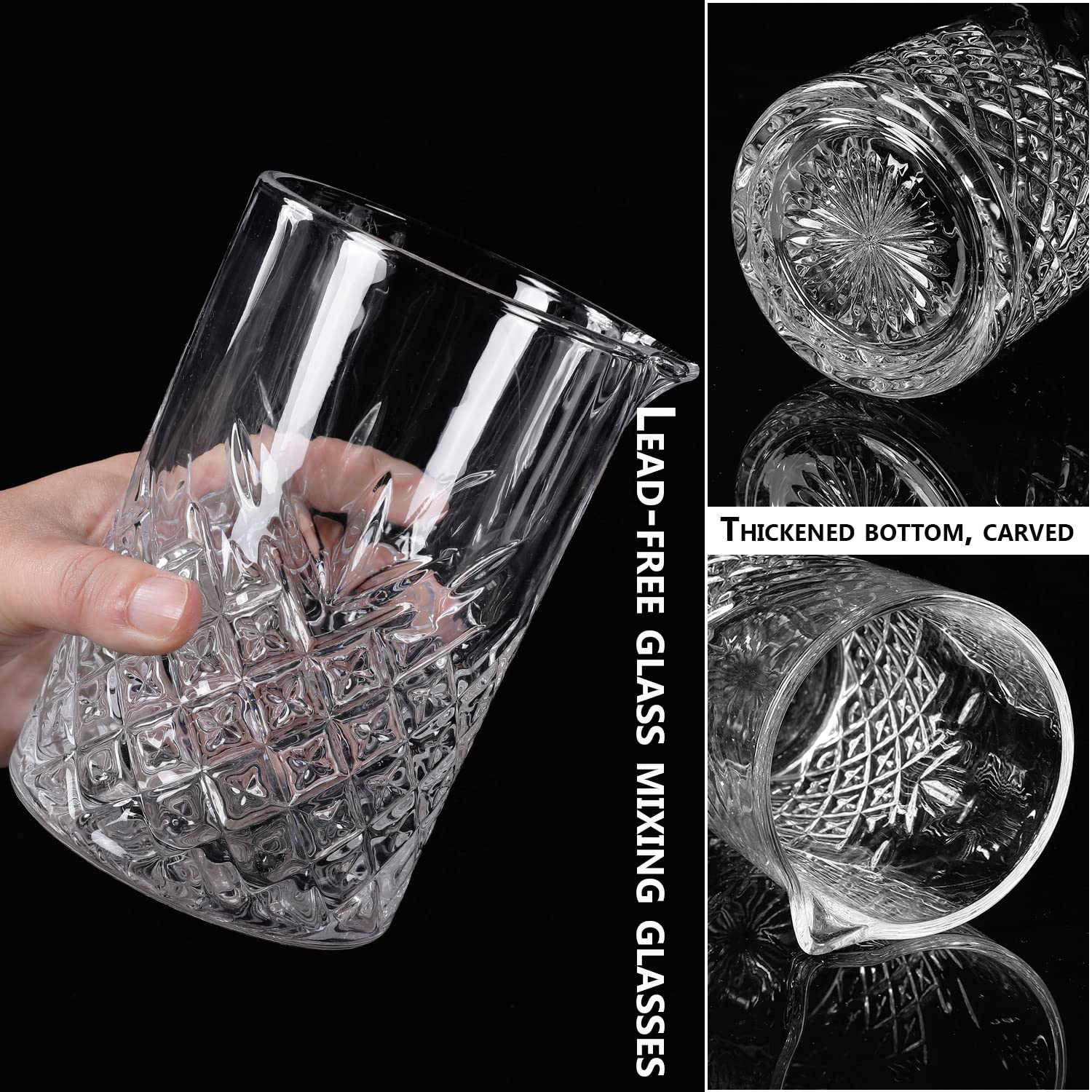 SogYupk 2 Pack Cocktail Stirring Glasses,24oz Drink Mixing Glasses,Crystal Glass Cocktail Mixing Glasses, Thick Weighted Bottom, Professional Bartender's Mixer Glass Stirring Glasses,Bar Tools.