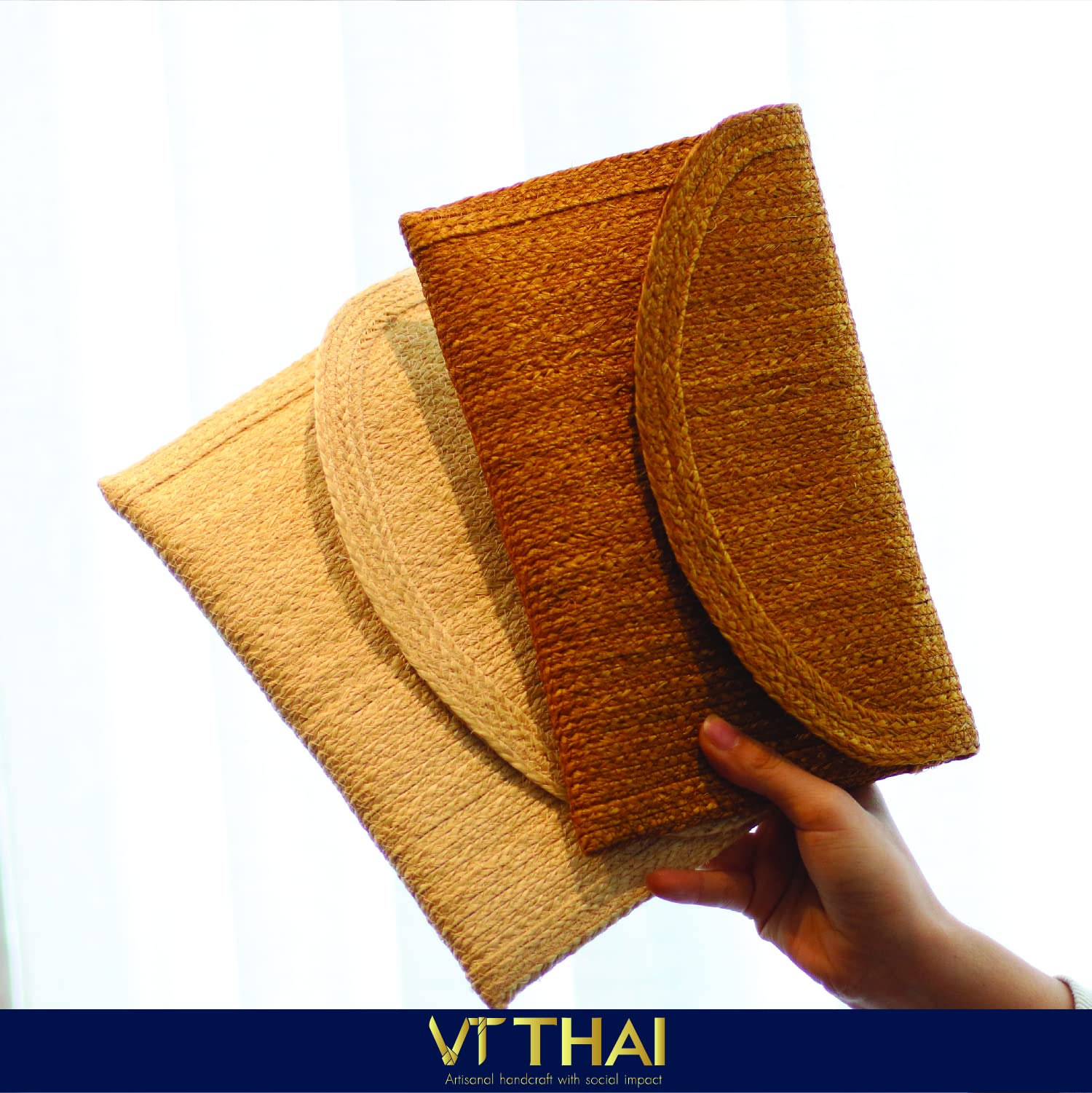 VT Thai Straw Clutch Bag, Handmade Natural Sisal Woven Large Summer Beach Purse for Women (ฺBeige)