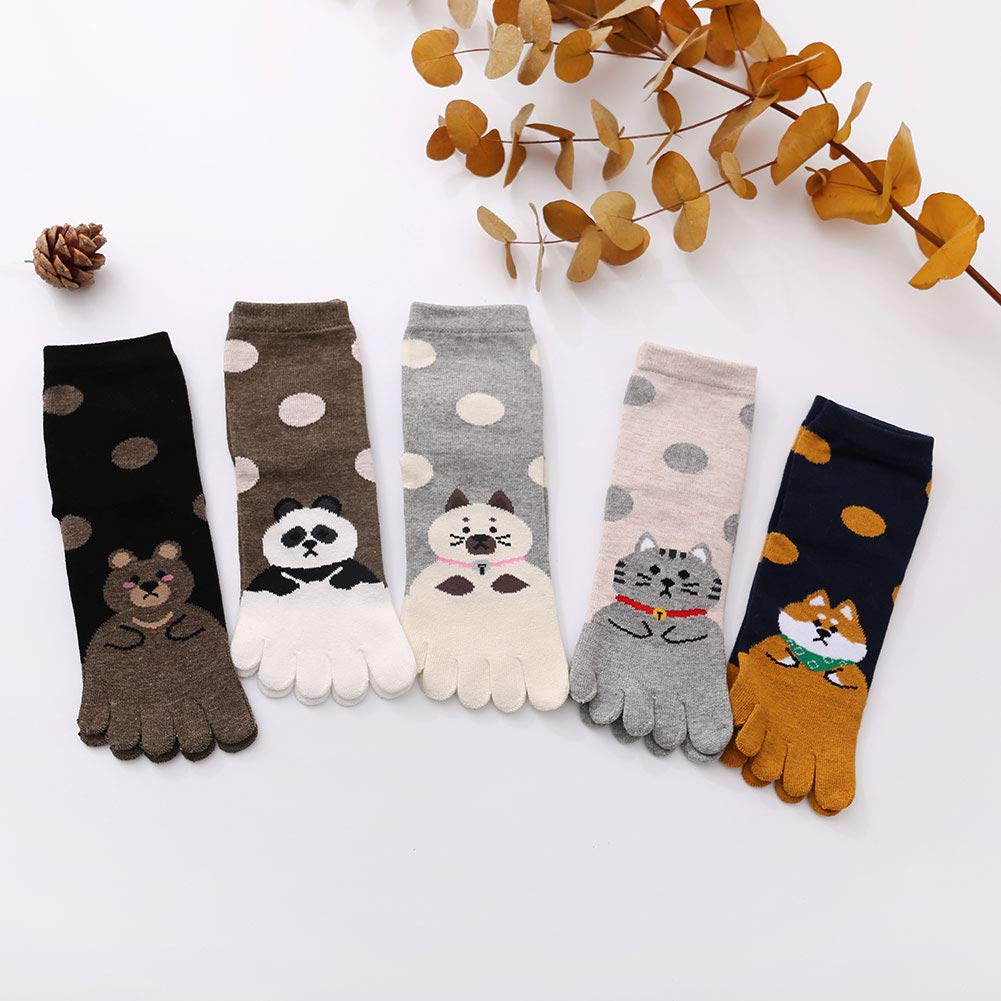 Womens Toe Socks Cotton Five Finger Socks Cute Animal Socks Colorful Funny Casual Crew Socks for Ladies