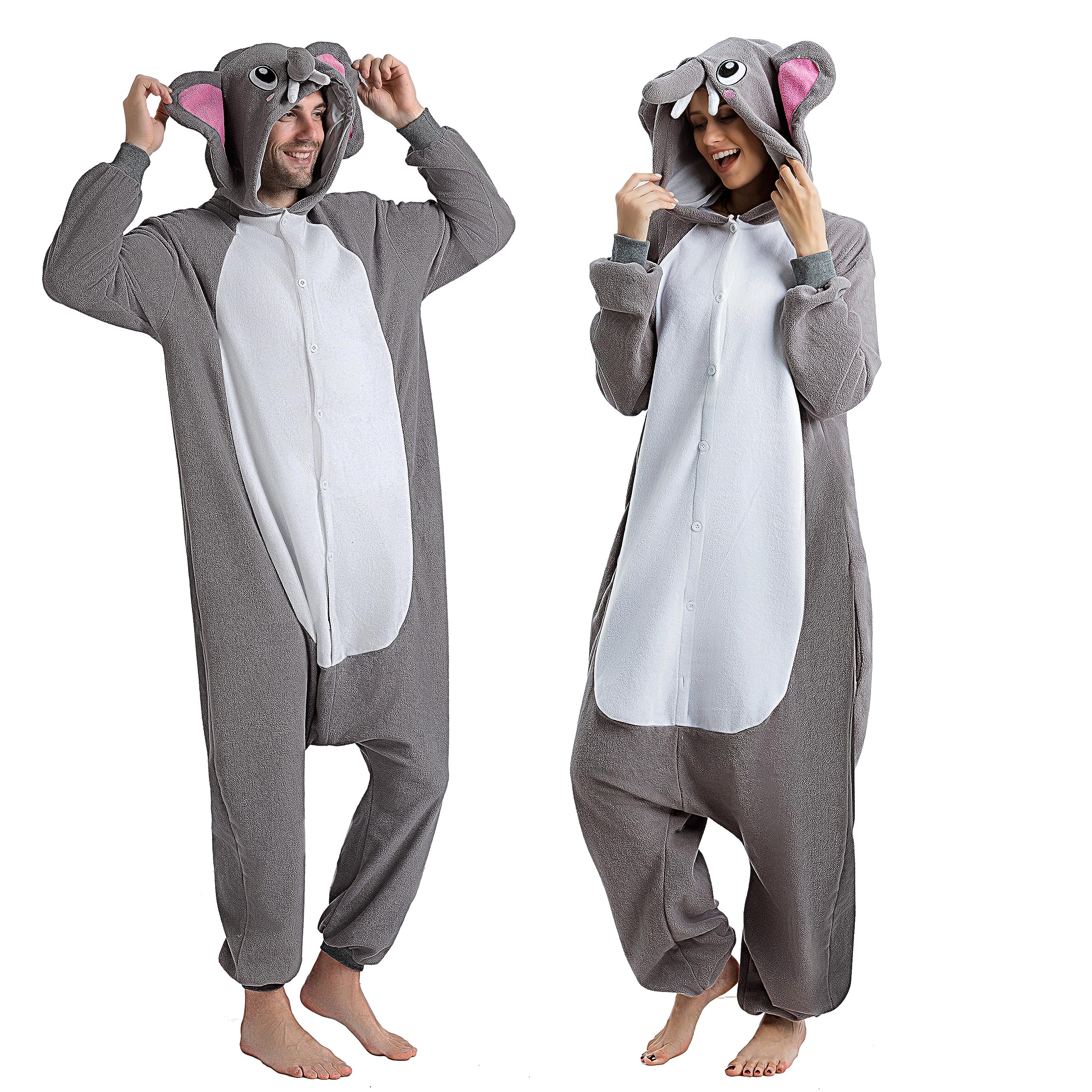 Spooktacular Creations Unisex Adult Pajama Plush jumpsuit One Piece Elephant Animal Costume (Medium) Grey