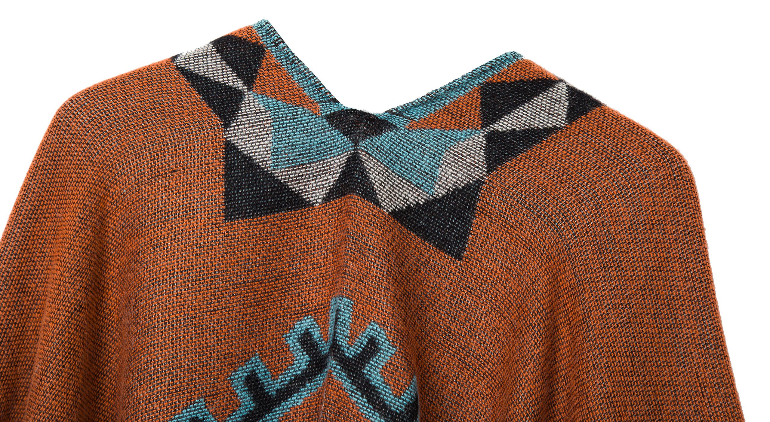 Women's Warm Shawls Wraps Open Front Cardigan Vintage Pattern Poncho Cape Sweater Coat (5 Orange)