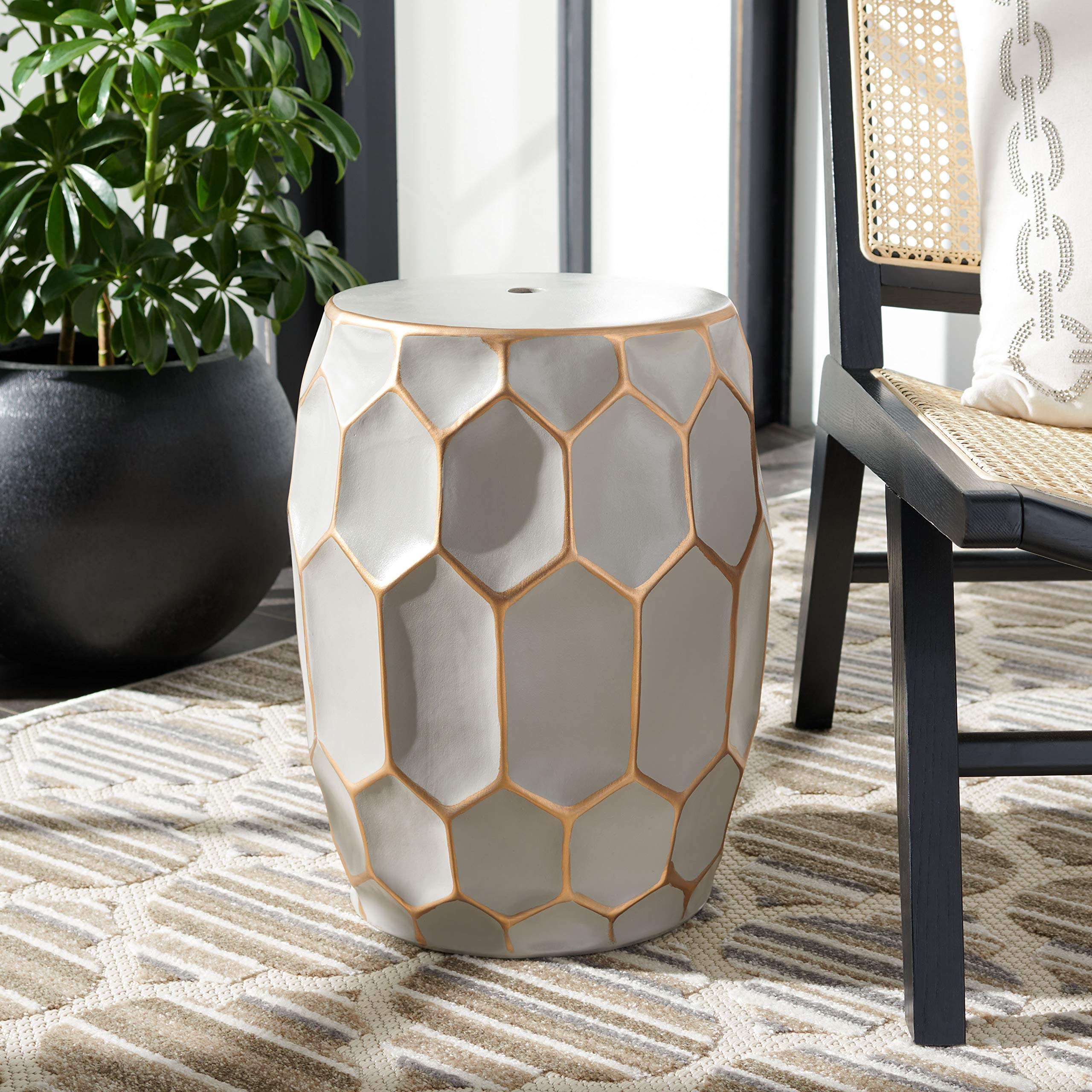Safavieh Home Collection Nanda Grey/Gold Ceramic Decorative Garden Stool ACS5207A