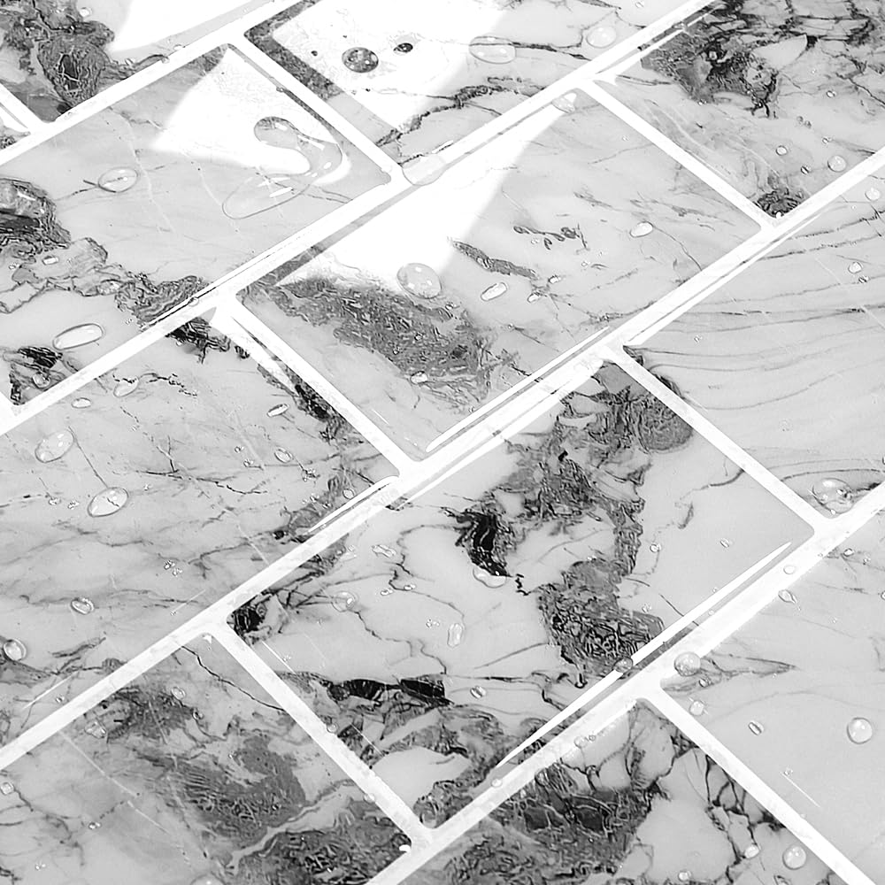 Subway Tile Peel and Stick Backsplash for Kitchen Bathroom Accent Wall Sticker 12"x12" Stick on Backsplash Self Adhesive, Grey Marble,1 Sheet