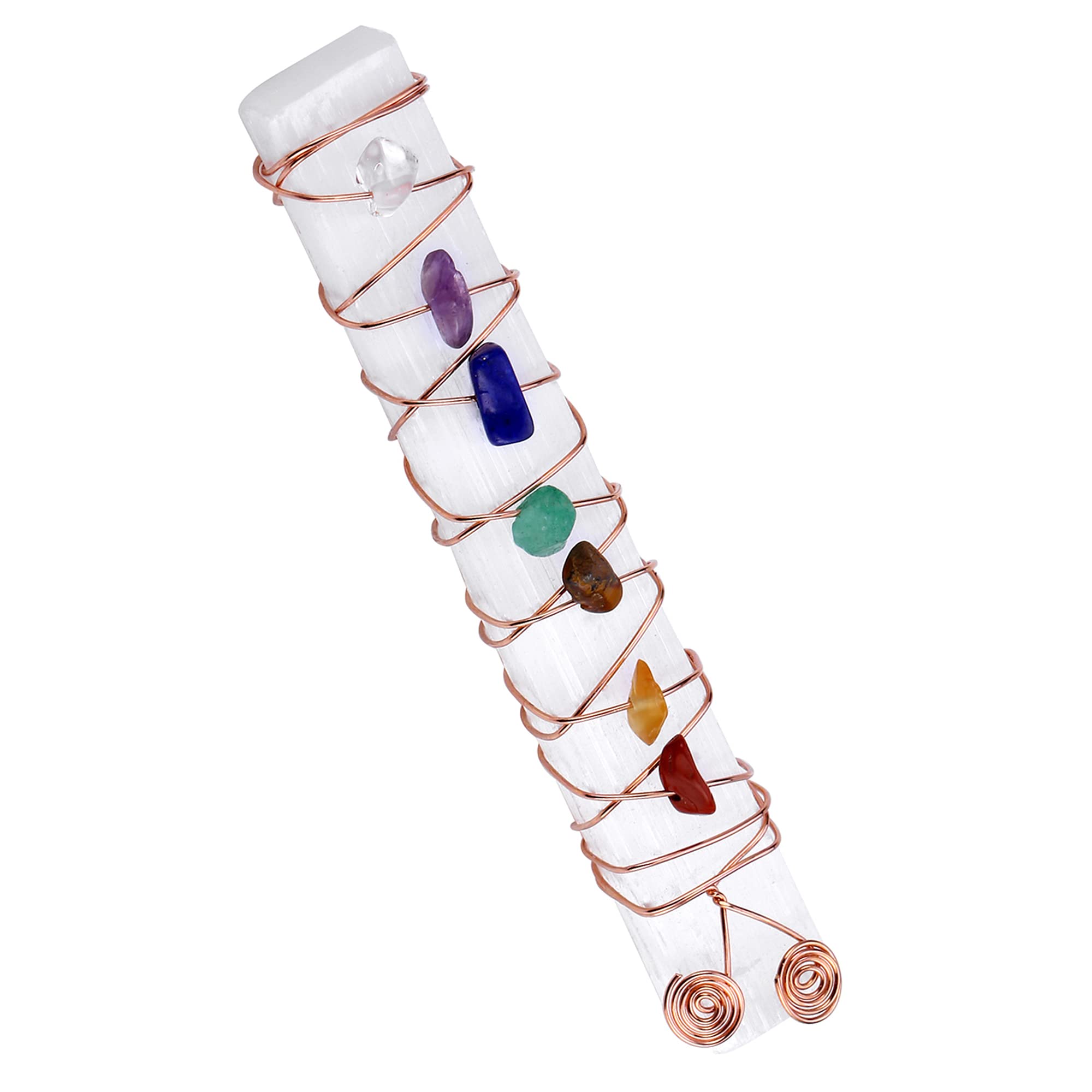 Top Plaza 7 Chakra Reiki Healing Crystal Copper Wire Wraped Raw Selenite Stick for Yoga Meditation Balancing(7 Chakra Chip Stone)
